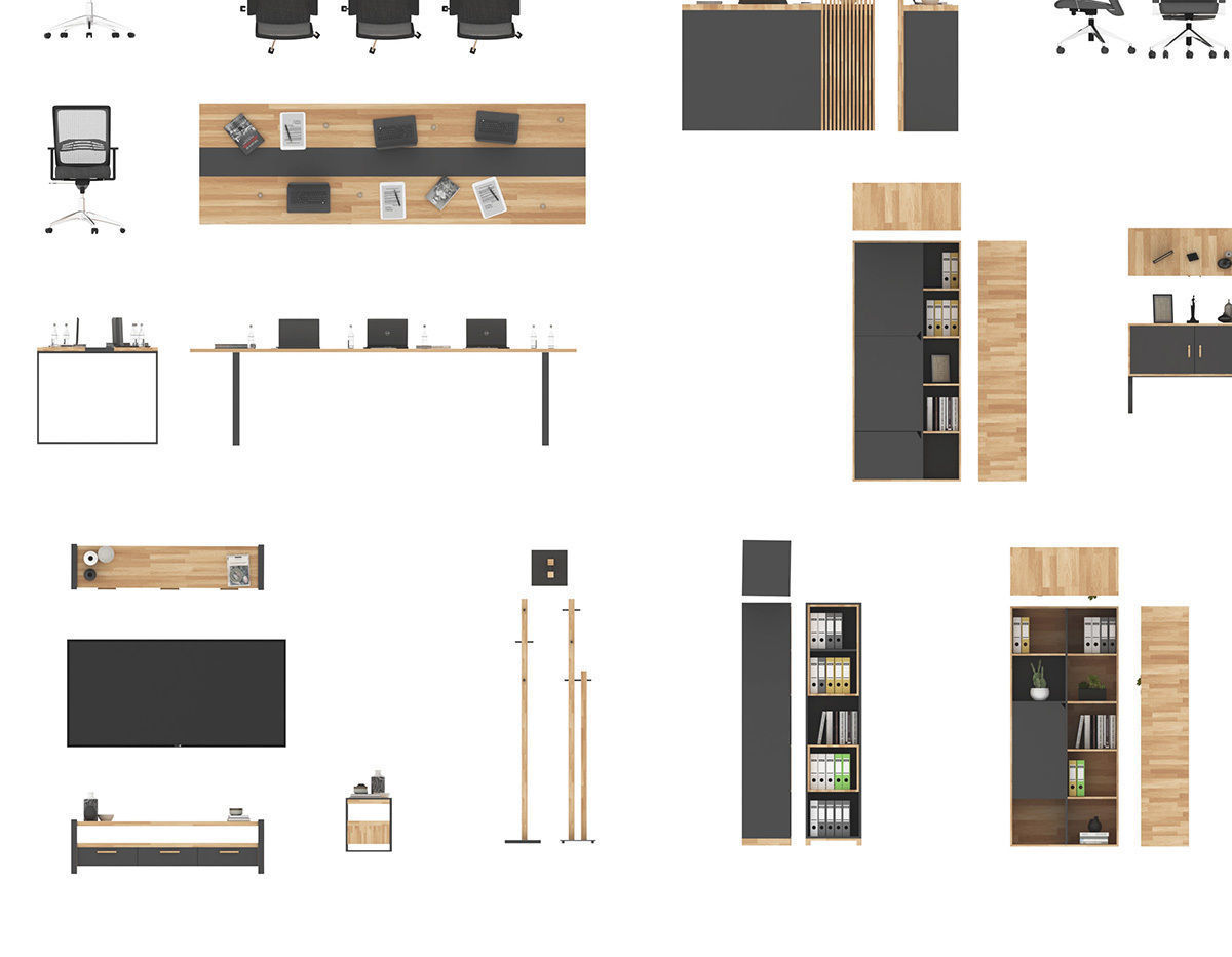 Floor Plan 2D office furniture top view 3D render realistic p1 3D model ...