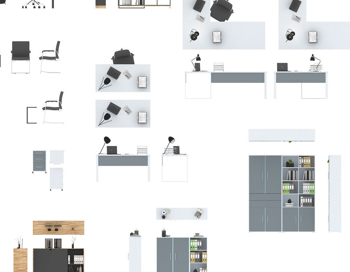 Floor Plan 2D office furniture top view 3D render realistic p1 3D model ...