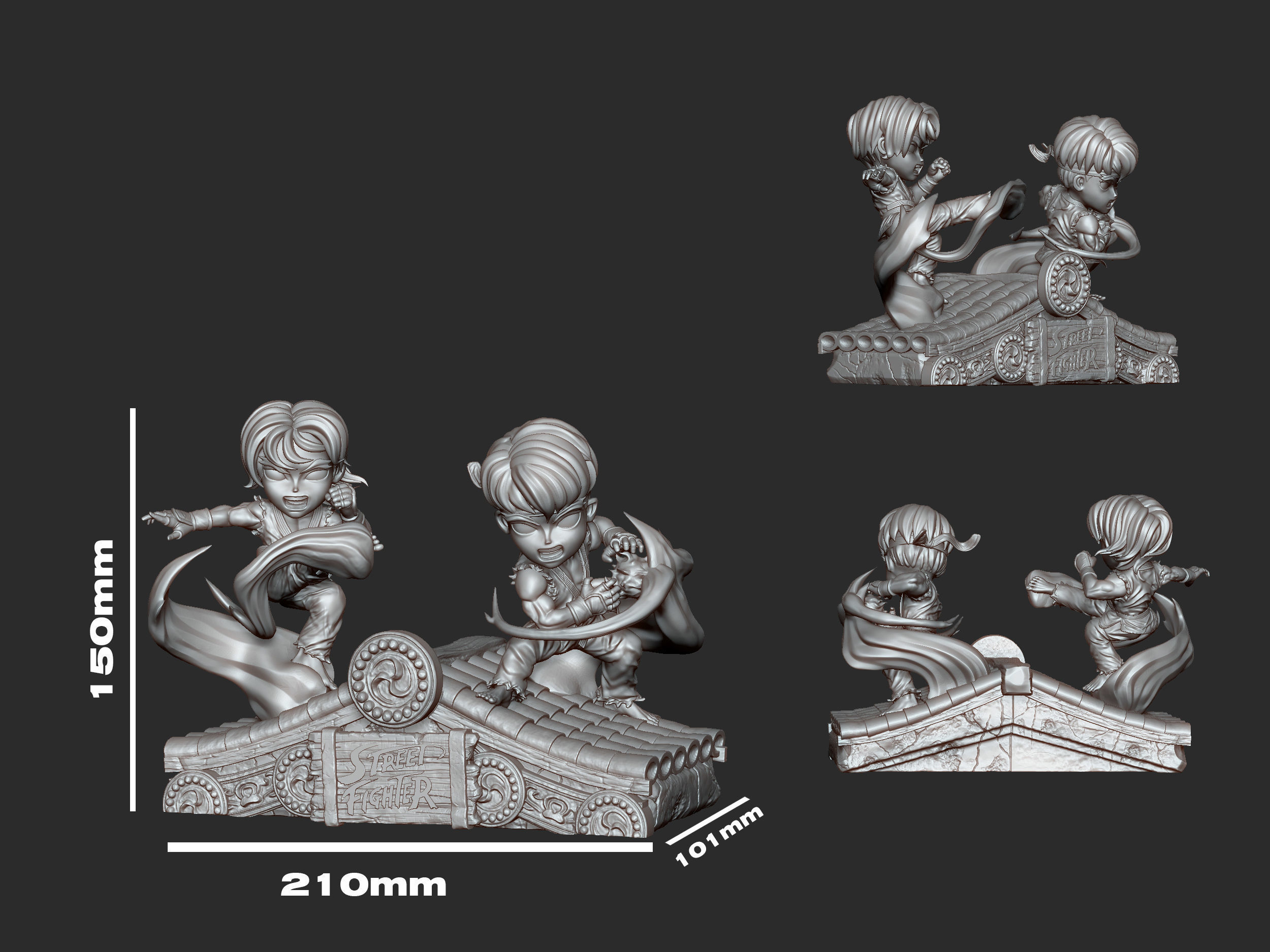 Streetfighter Ryu Ken Chibi Diorama 3D print model 3D model 3D ...