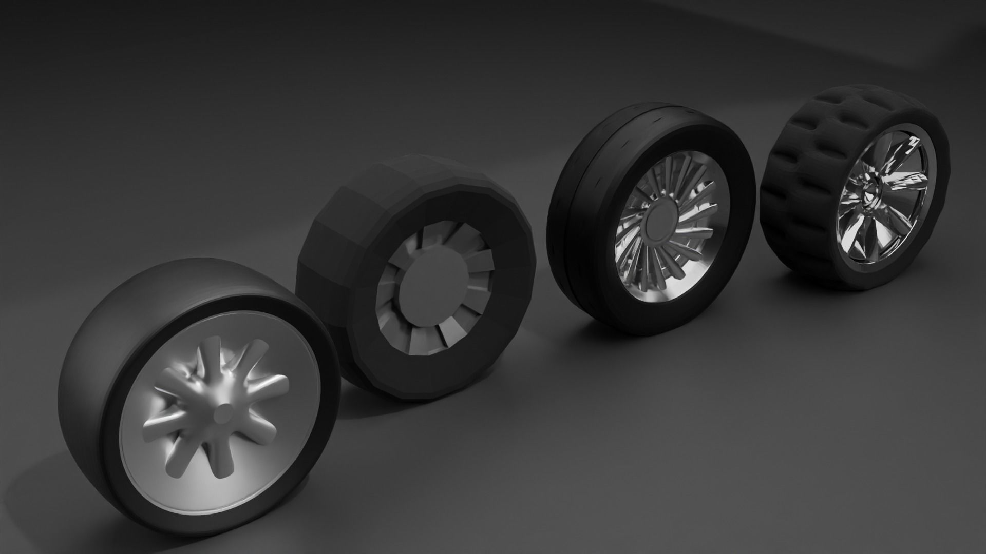 4 different tyres 3D model | CGTrader