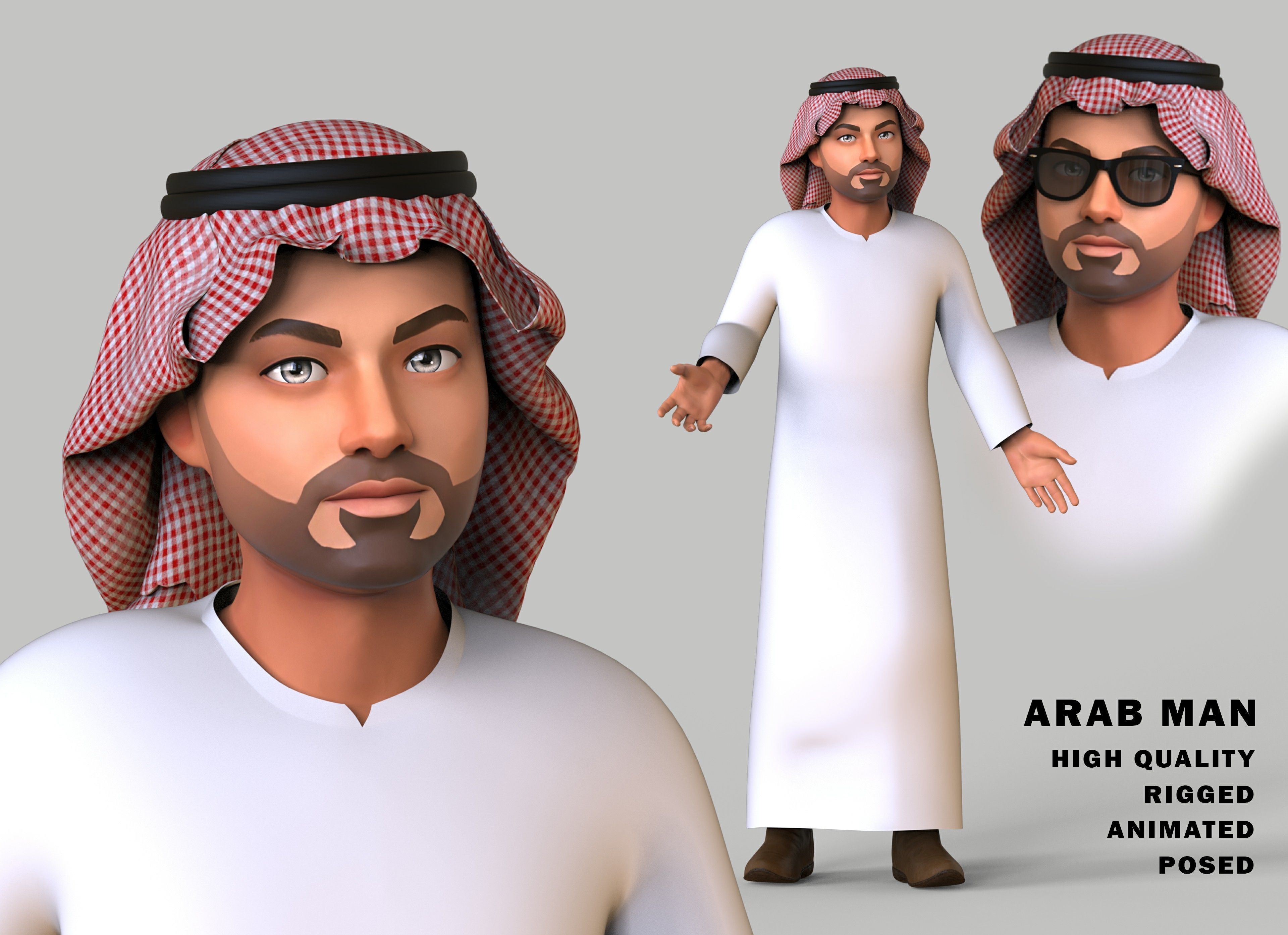 3D model cartoon Arab man high quality rigged animated VR / AR / low ...