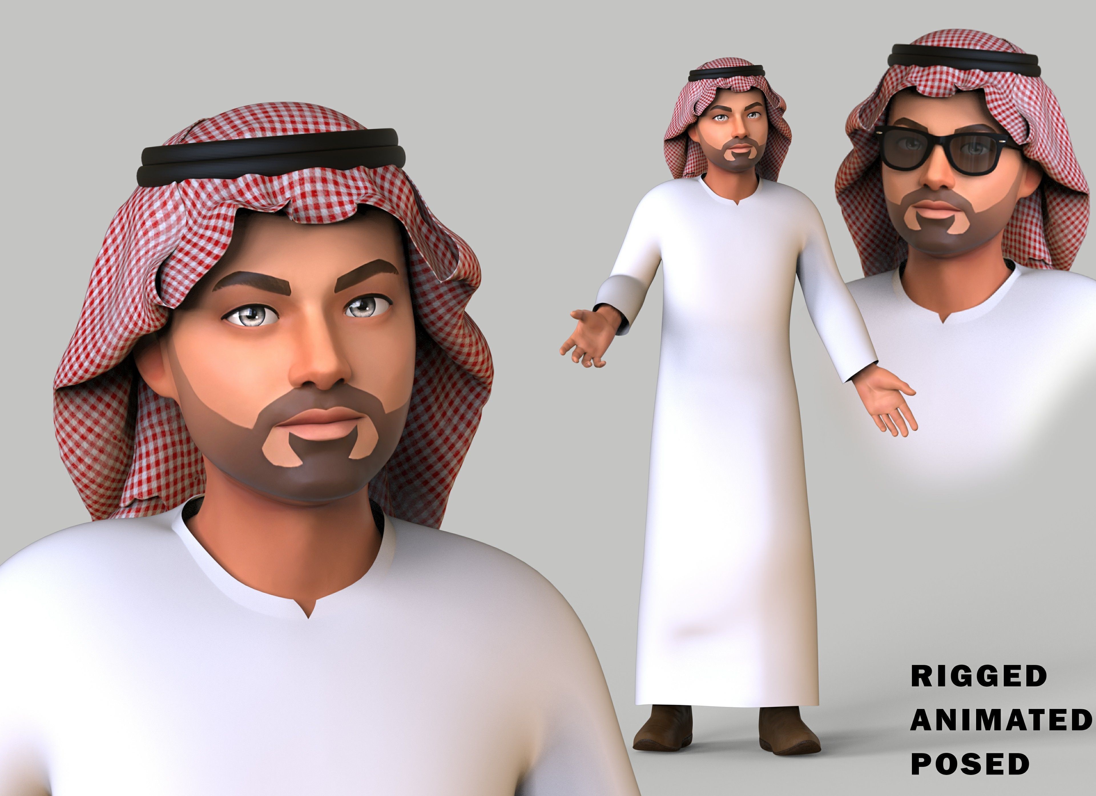 3D model cartoon Arab man high quality rigged animated VR / AR / low ...