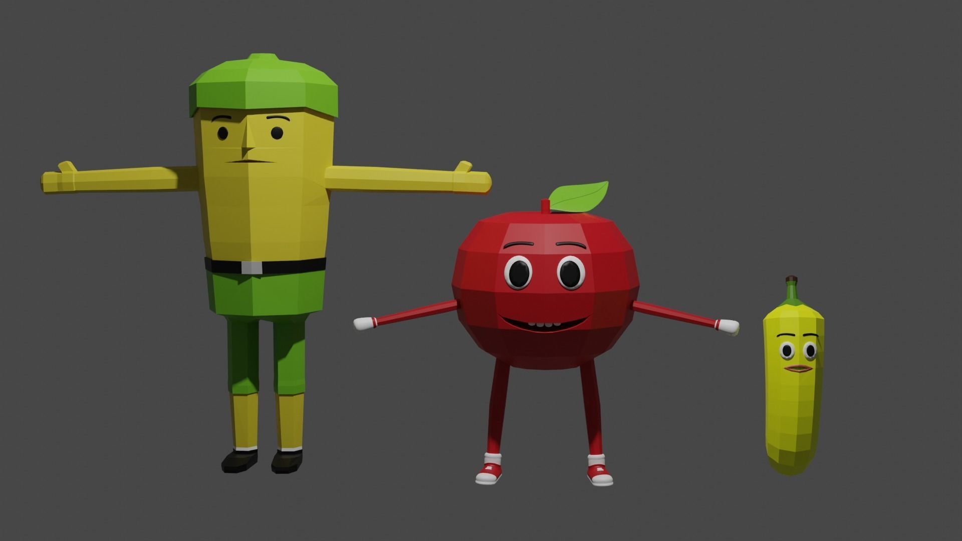 Fruits Characters free free VR / AR / low-poly 3D model | CGTrader