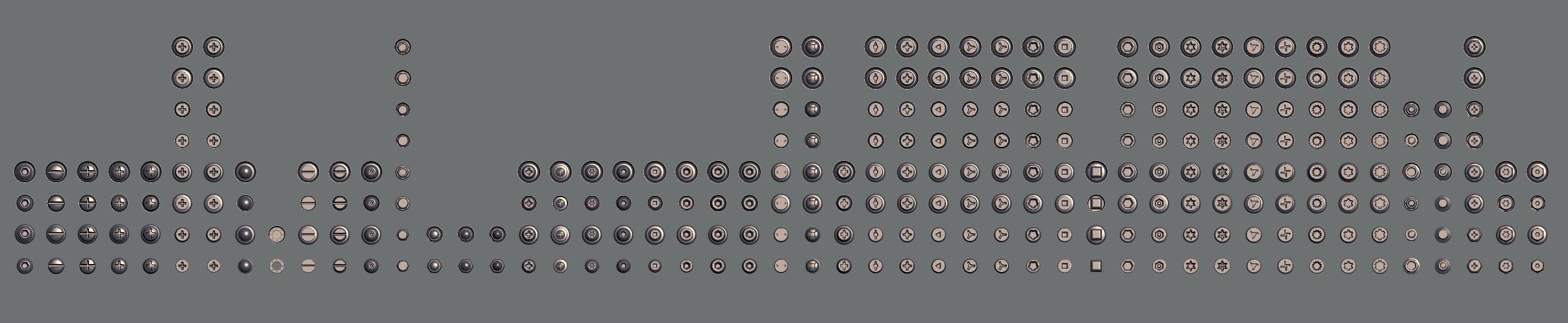 3D model Bolts kit collection Nuts and Screws heads kit VR / AR / low ...