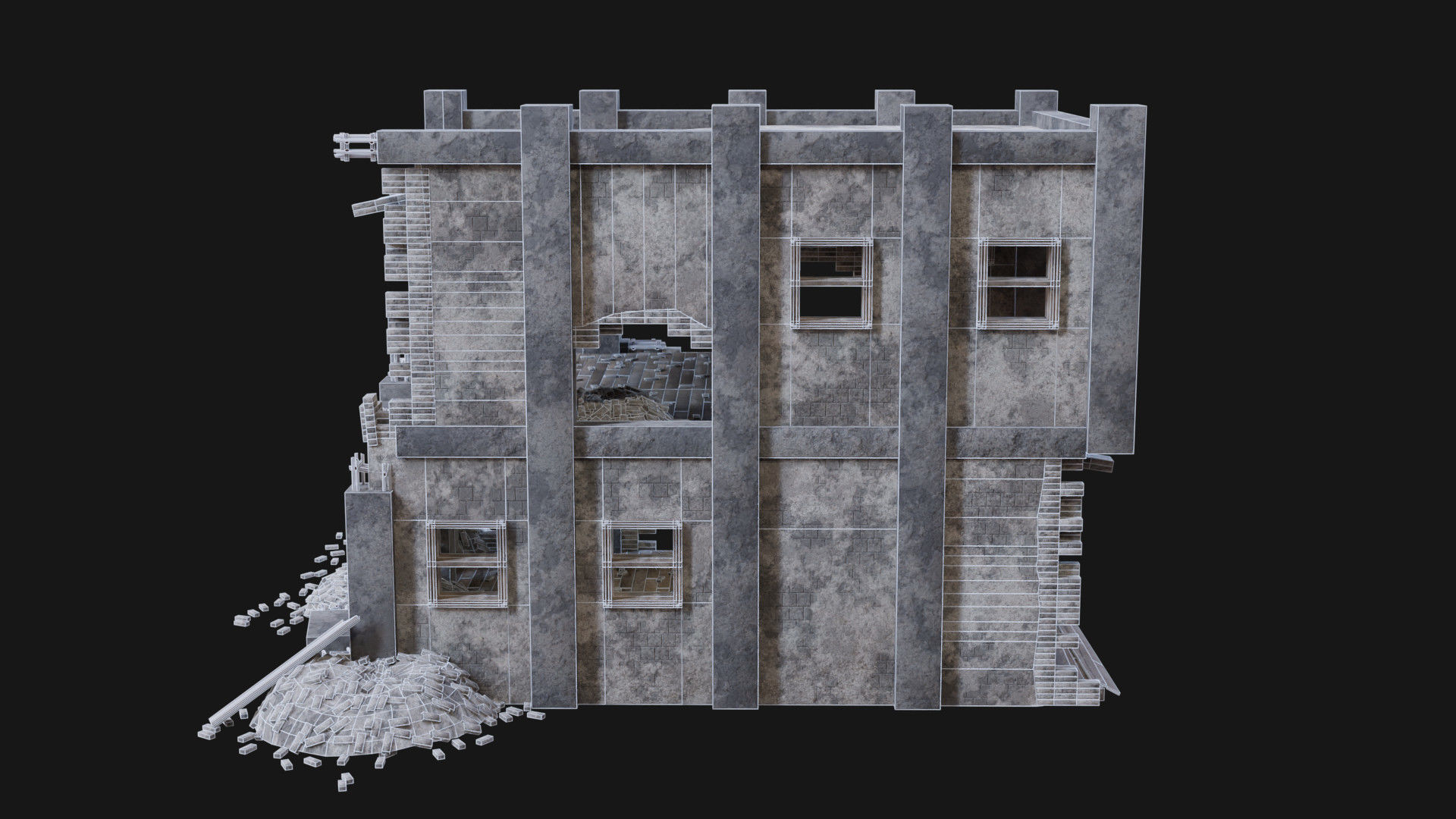 3D model BUILDING POSTAPO POST APO DESTROYED ARCHITECTURE OLD RUIN CITY ...