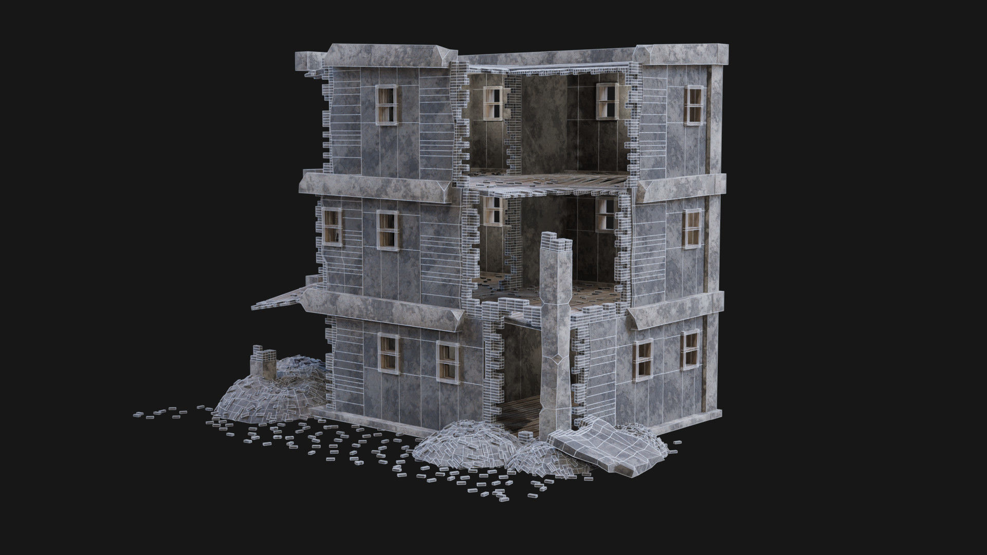3D model BUILDING POSTAPO POST APO DESTROYED ARCHITECTURE OLD RUIN CITY ...