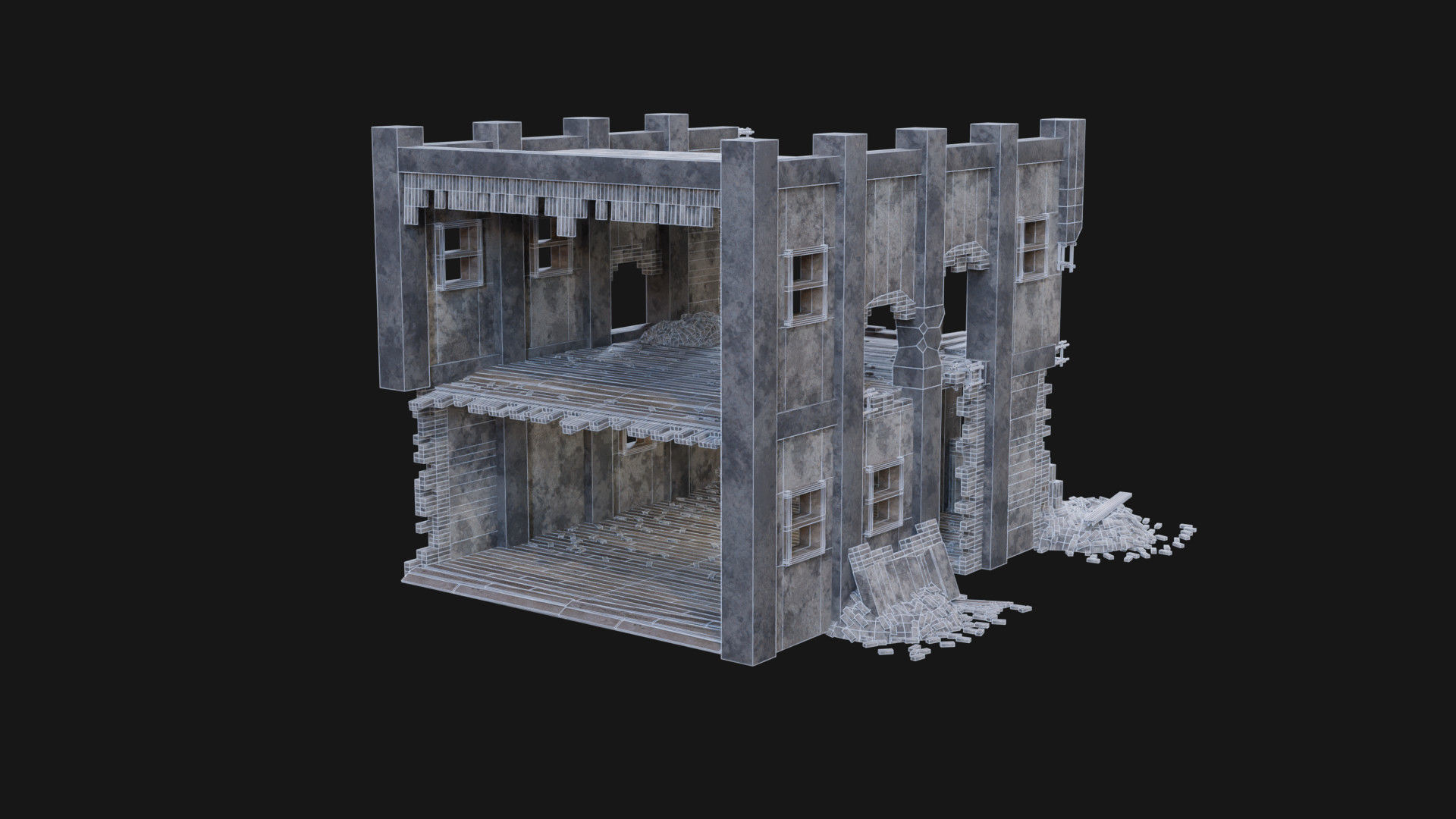 3D model BUILDING POSTAPO POST APO DESTROYED ARCHITECTURE OLD RUIN CITY ...