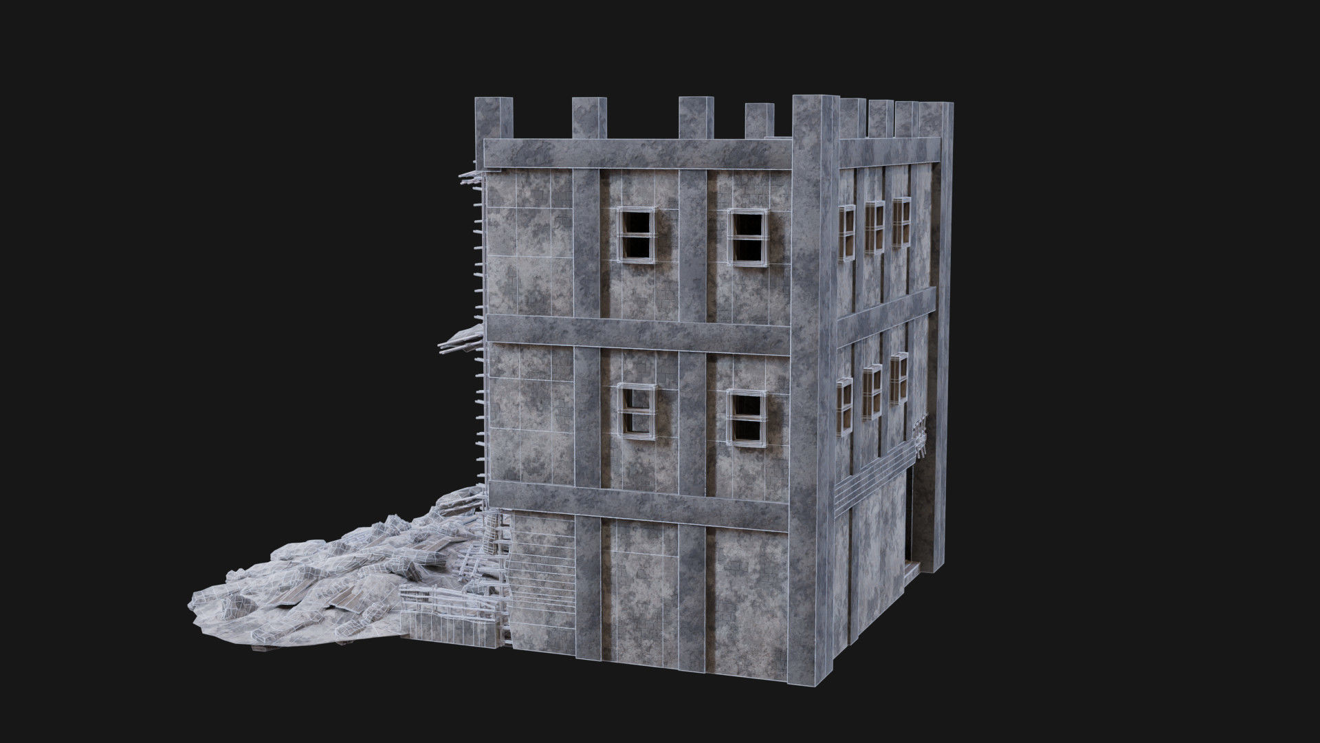 3D model BUILDING POSTAPO POST APO DESTROYED ARCHITECTURE OLD RUIN CITY ...