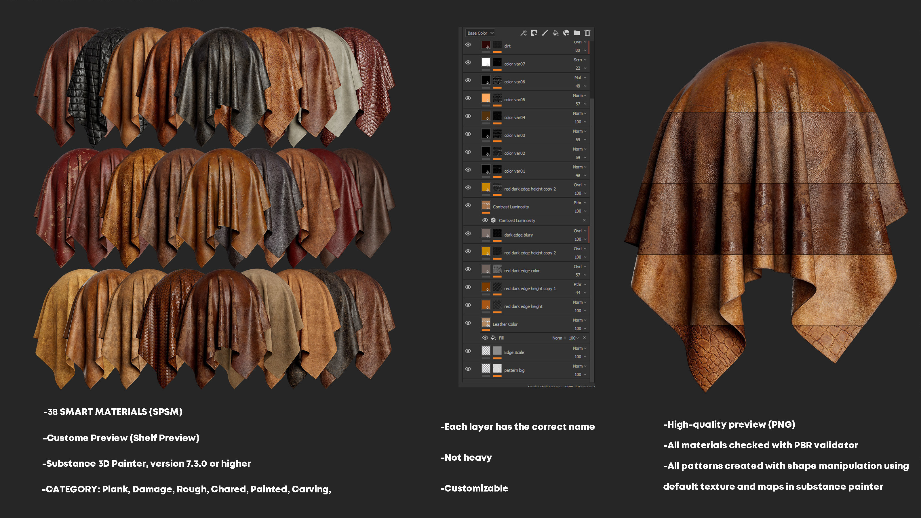 Realistic Leather Smart materials for substance painter Vol 03 3D model ...
