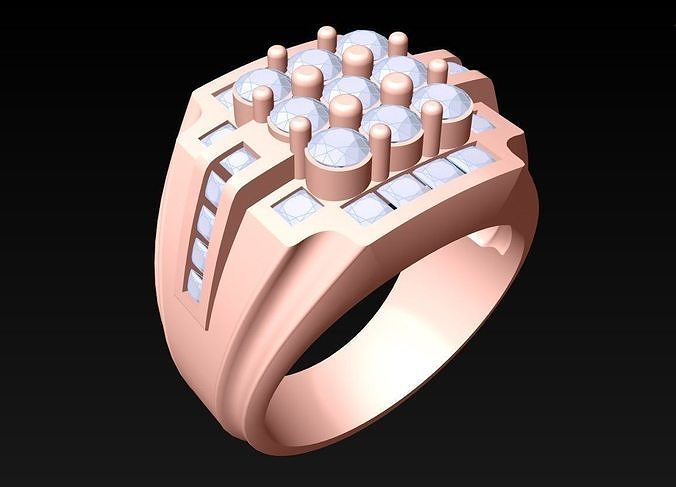 Diamond Rings - Mens Ring - N948 3D model 3D printable | CGTrader