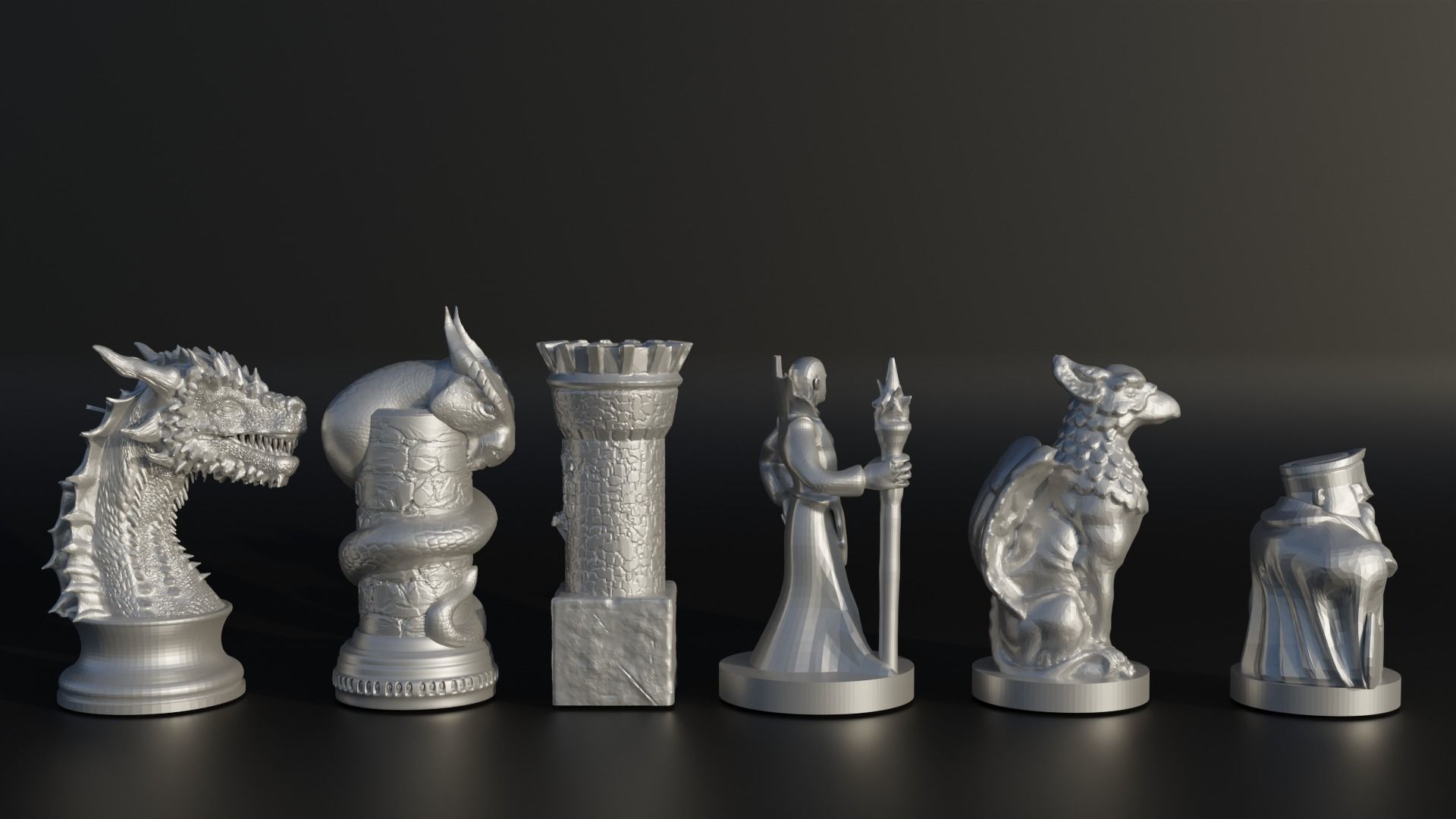 Dragon Chess Set - Medieval Chess With 6 Different Model 3D model 3D ...