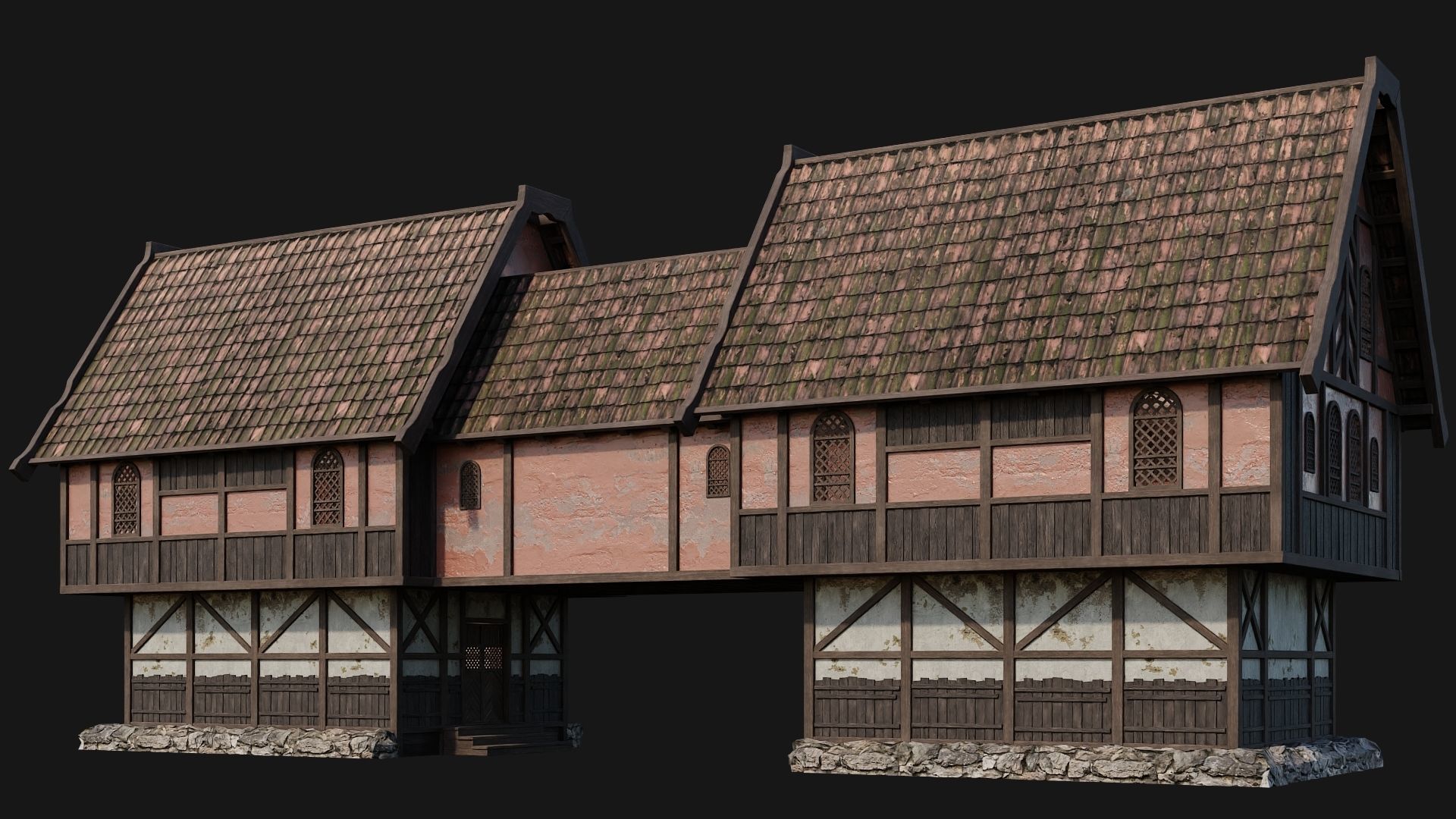 3D model 225-226-227-228 Old Medieval Houses Pack 4K Textures VR / AR ...