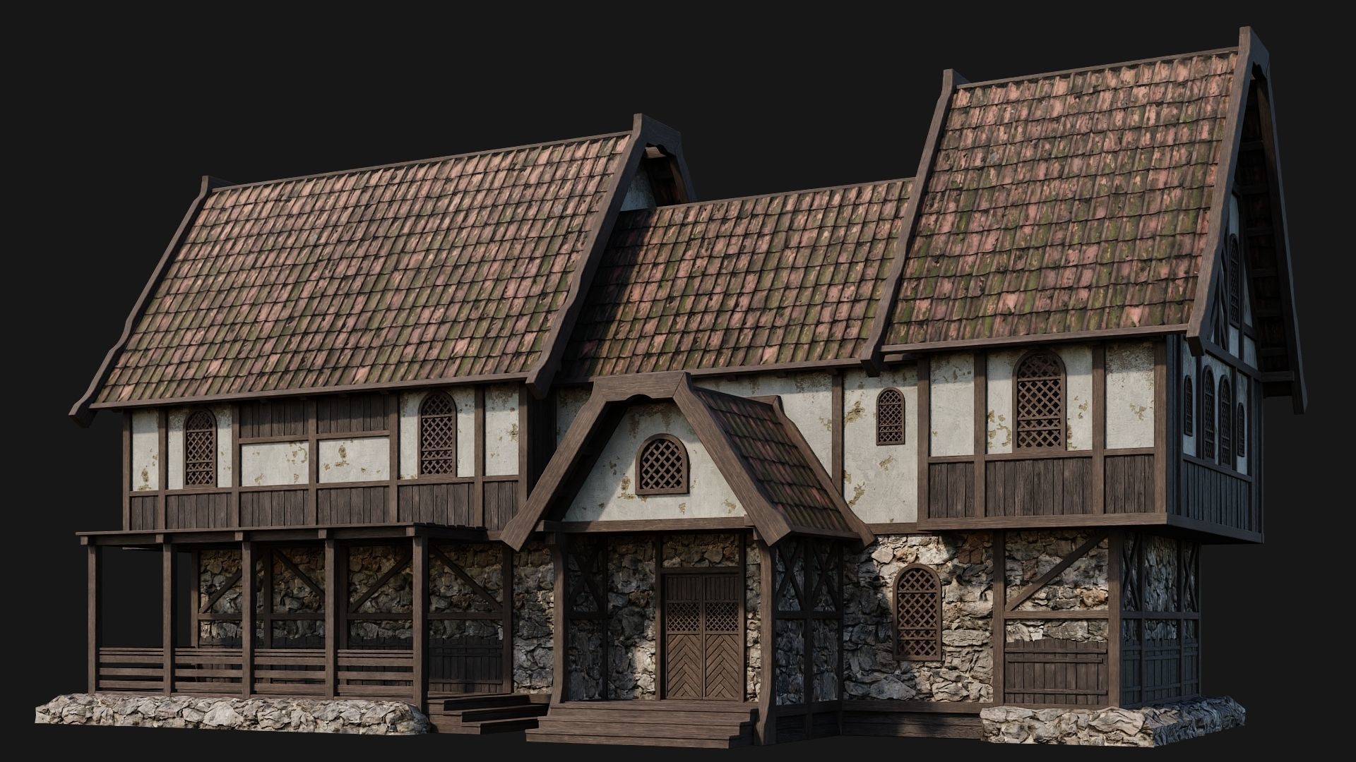 3D model 225-226-227-228 Old Medieval Houses Pack 4K Textures VR / AR ...