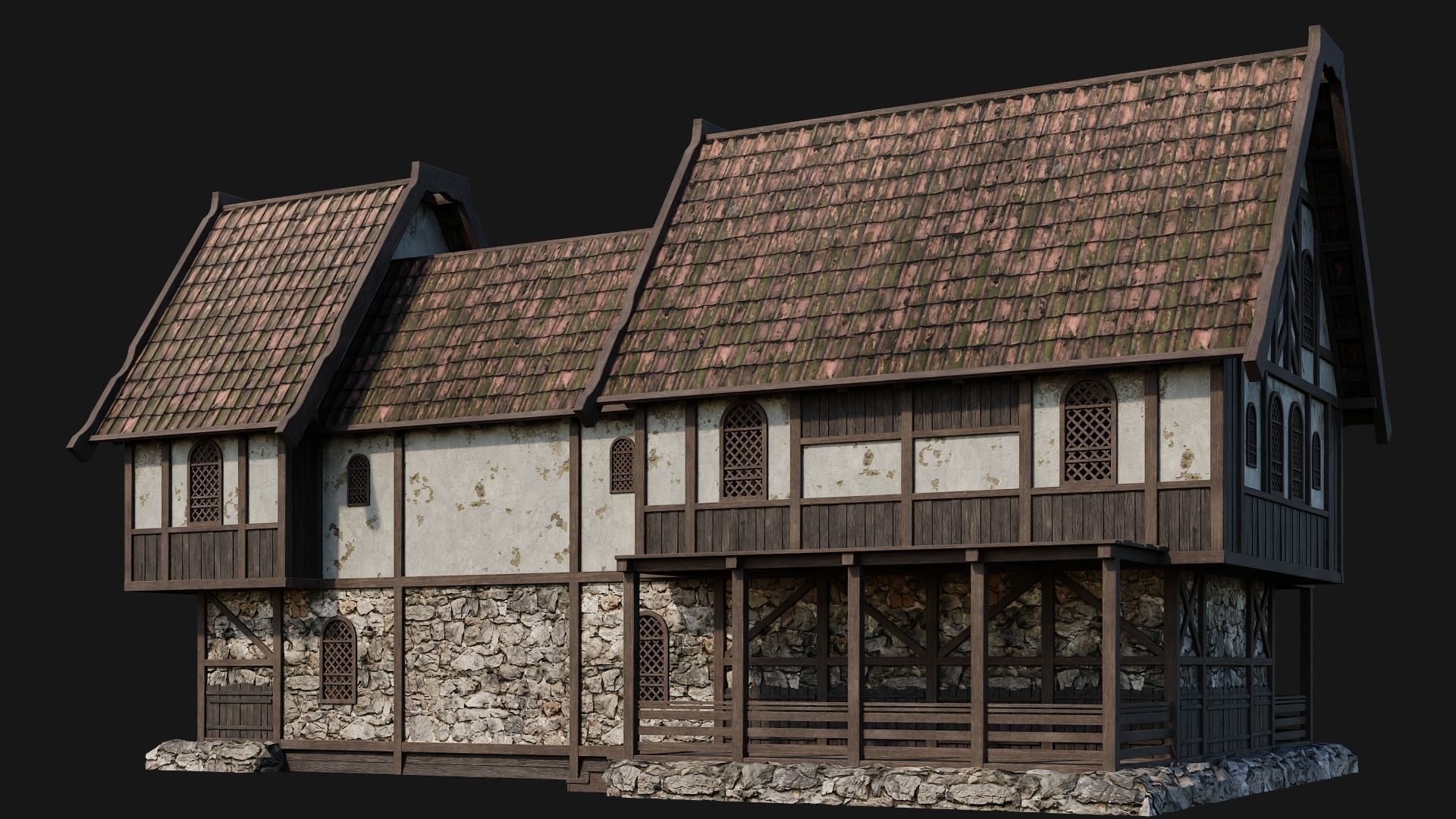 3D model 225-226-227-228 Old Medieval Houses Pack 4K Textures VR / AR ...