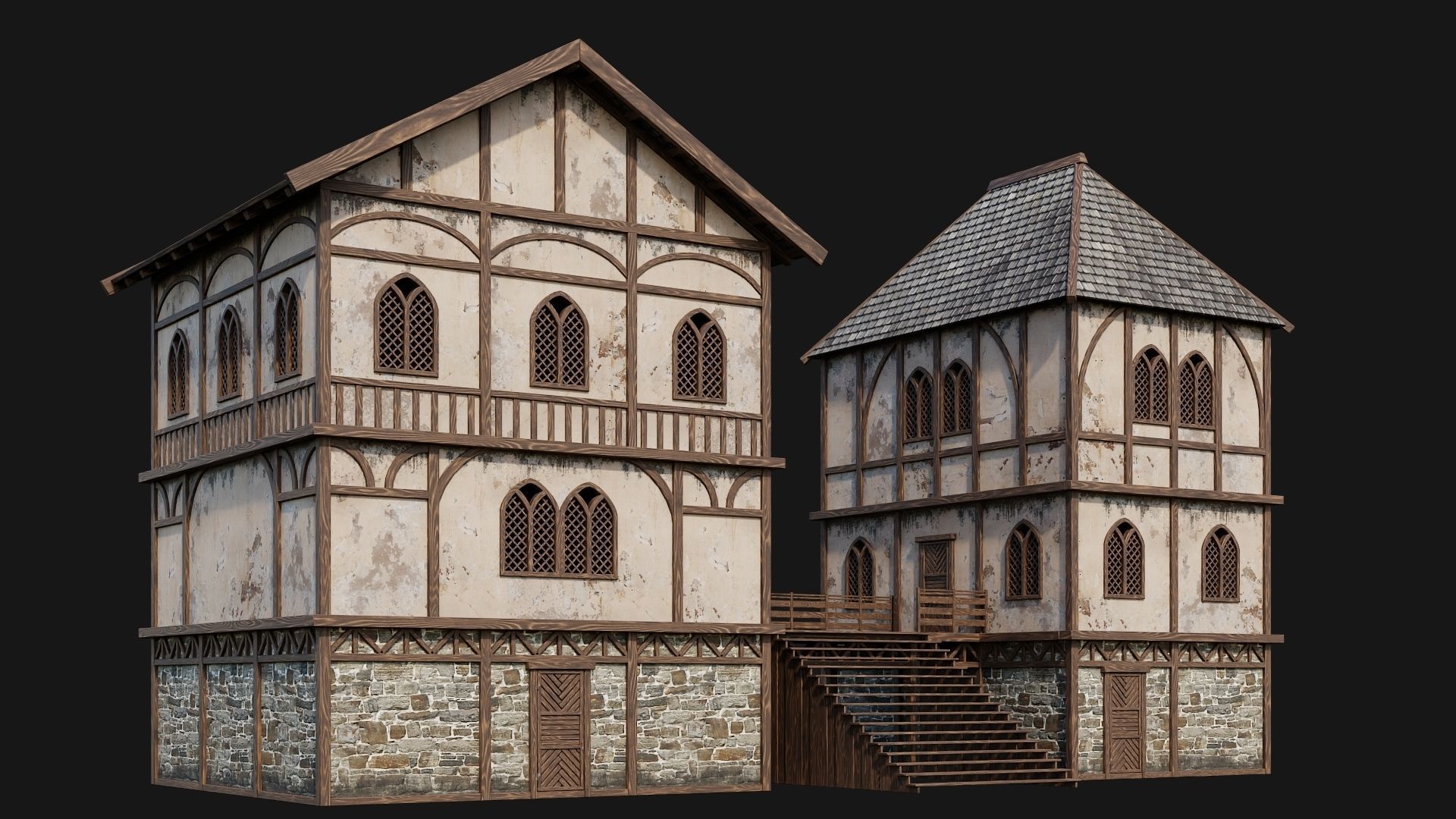 3D model 233-234-235-236 Old Medieval Houses Pack 4K Textures VR / AR ...