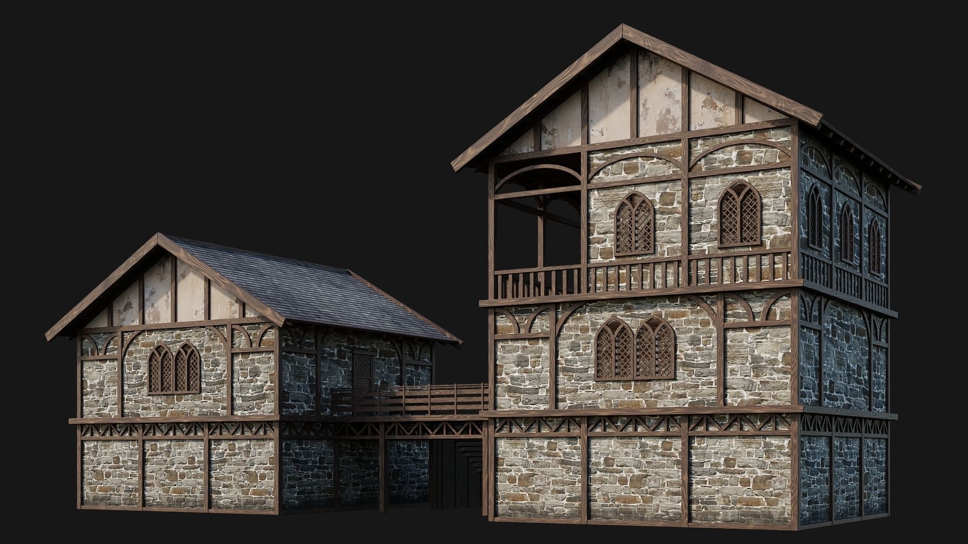 3D model 233-234-235-236 Old Medieval Houses Pack 4K Textures VR / AR ...