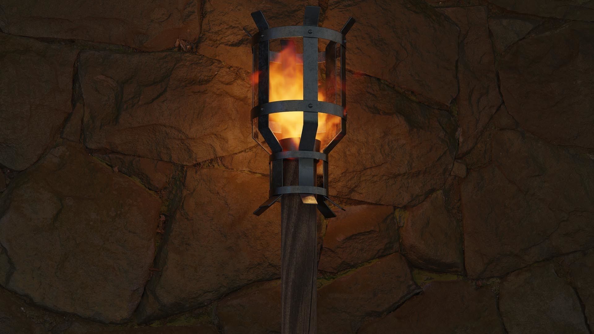 Medieval Torch and VDB Animated Fire 3D model animated | CGTrader