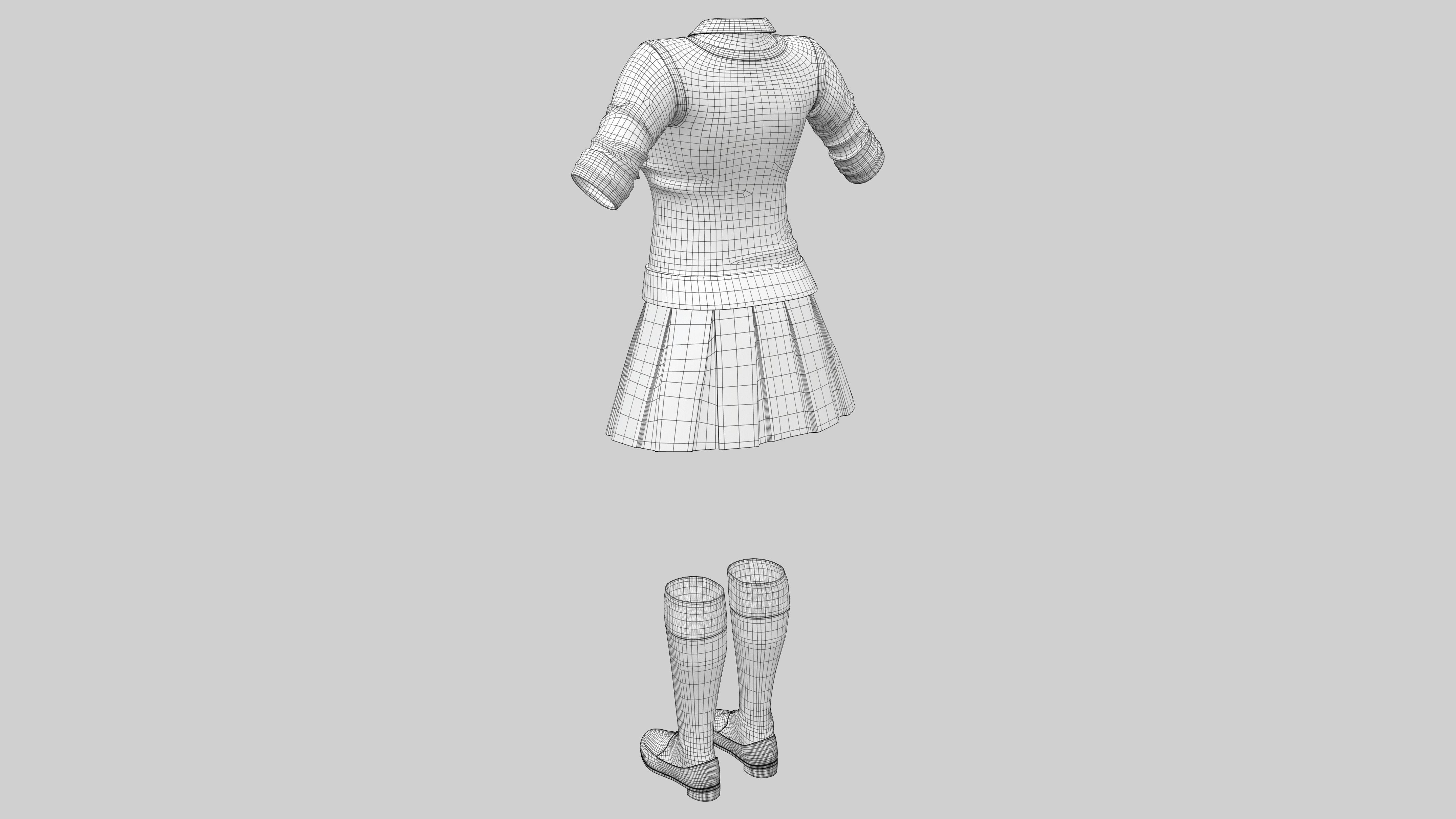 3D model Female School Uniform Costume Full Outfit VR / AR / low-poly ...