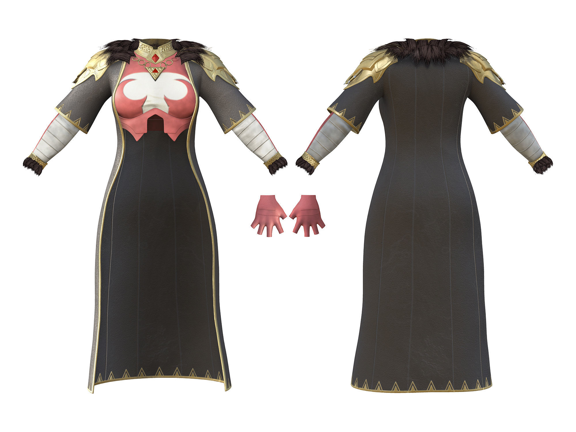 3D model Cat Ears Long Coat Knuckles Pants Boots Fantasy Full Outfit VR ...