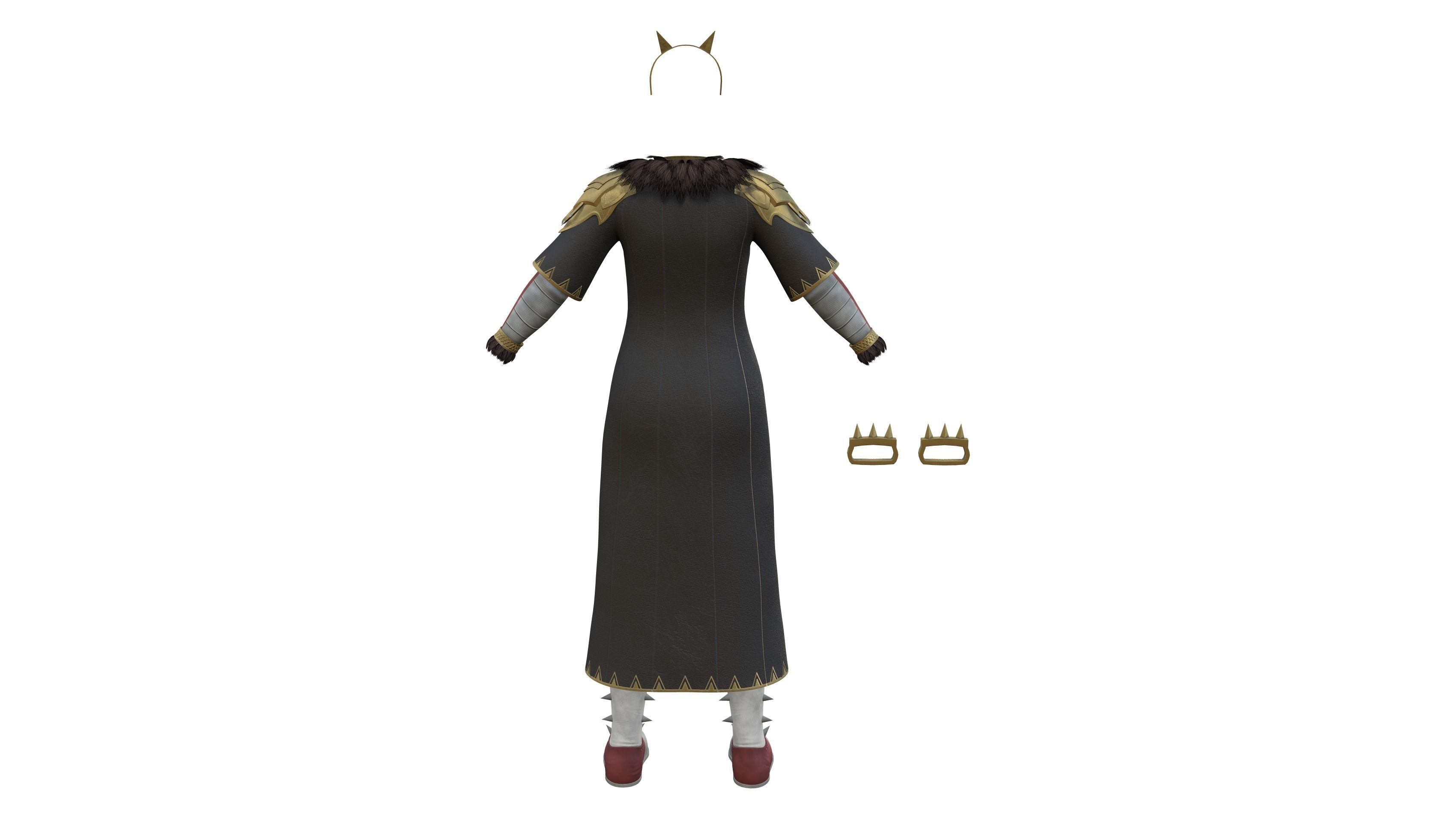 3D model Cat Ears Long Coat Knuckles Pants Boots Fantasy Full Outfit VR ...