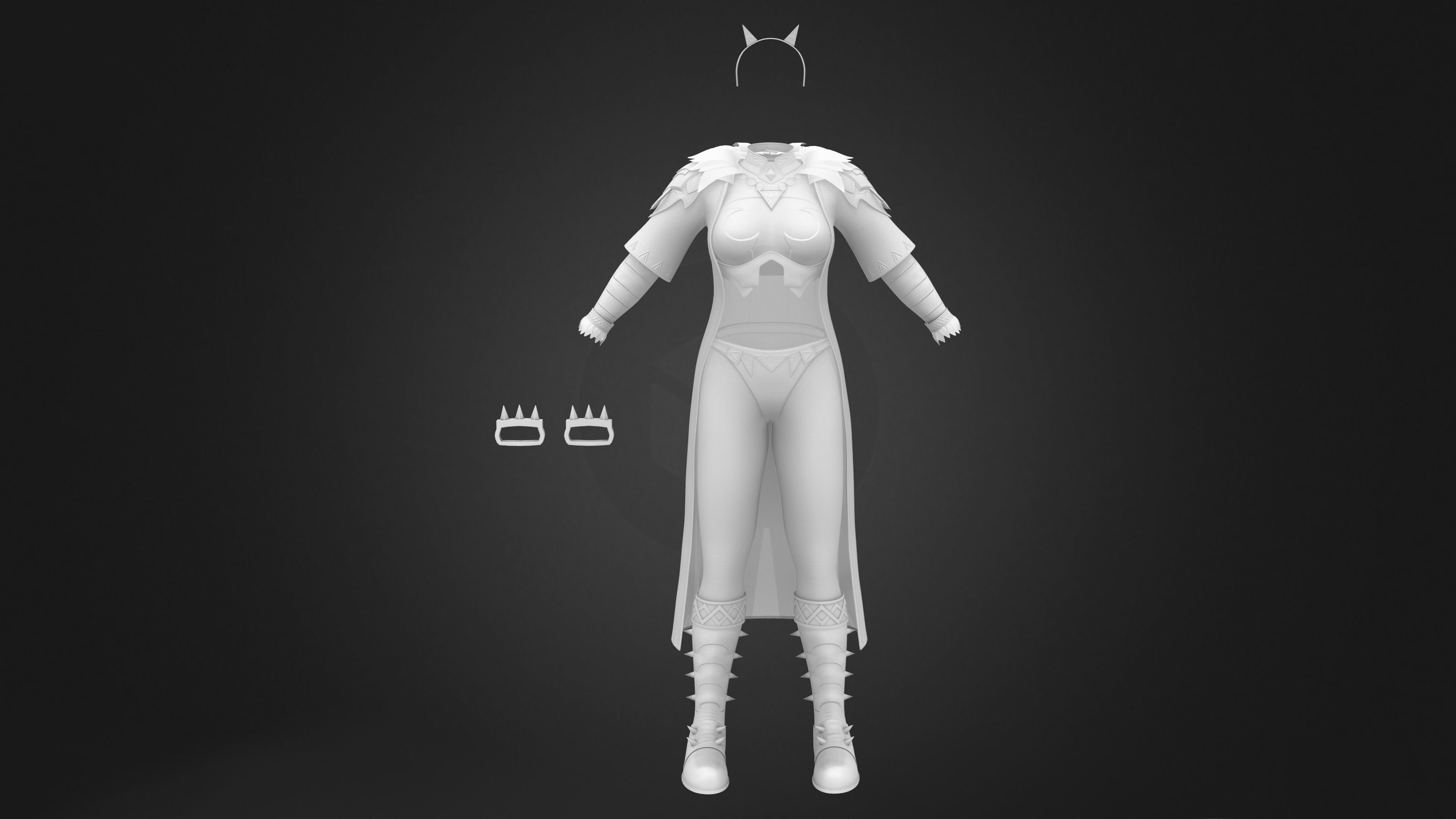 3D model Cat Ears Long Coat Knuckles Pants Boots Fantasy Full Outfit VR ...