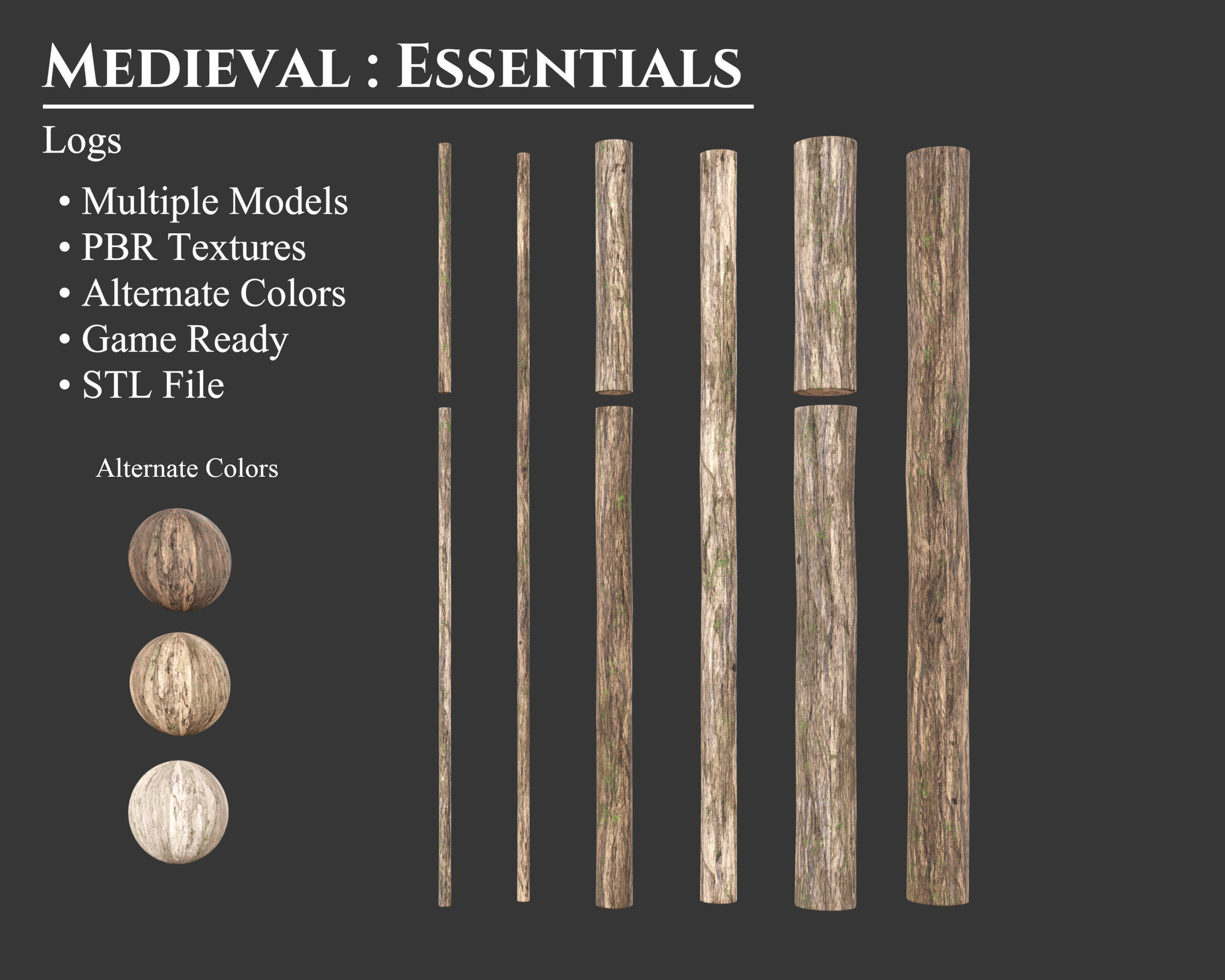 3D model Medieval Essentials Logs Building Set VR / AR / low-poly ...