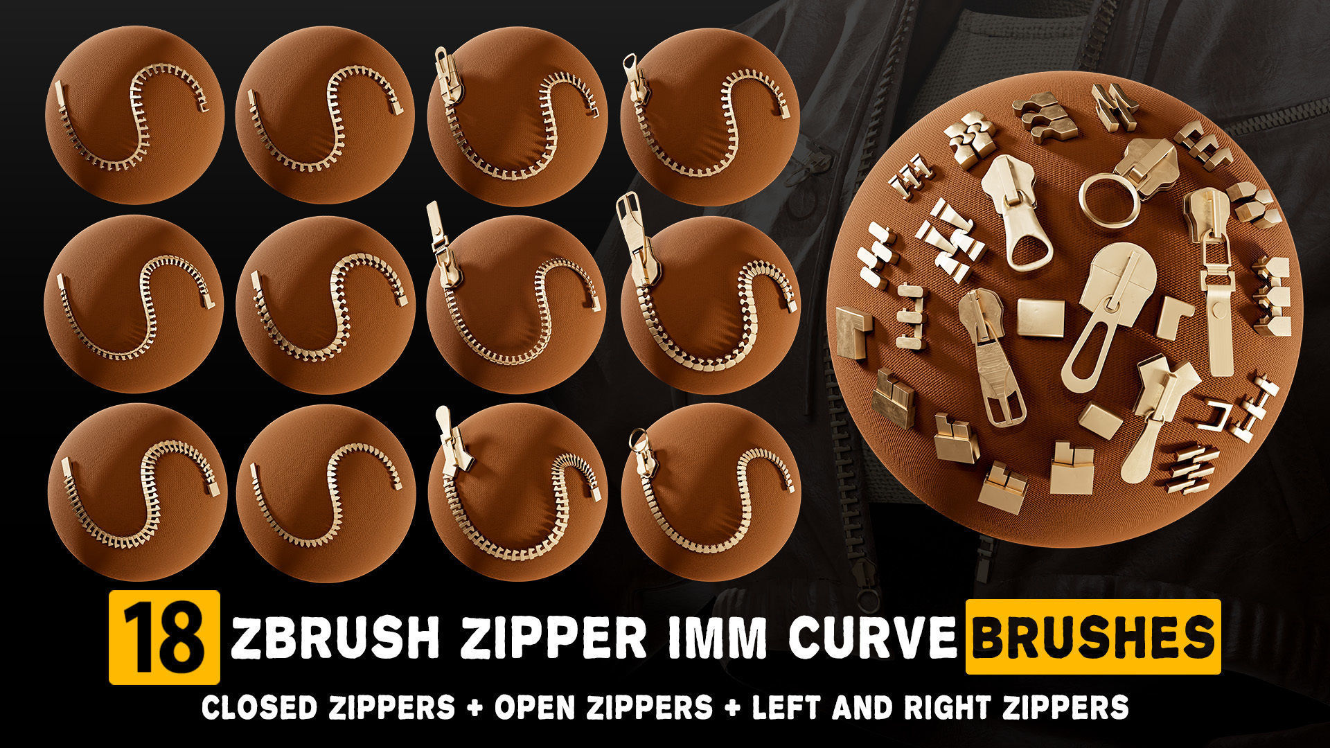 3D model 18 Zbrush Zipper IMM Curve Brushes VR / AR / low-poly | CGTrader