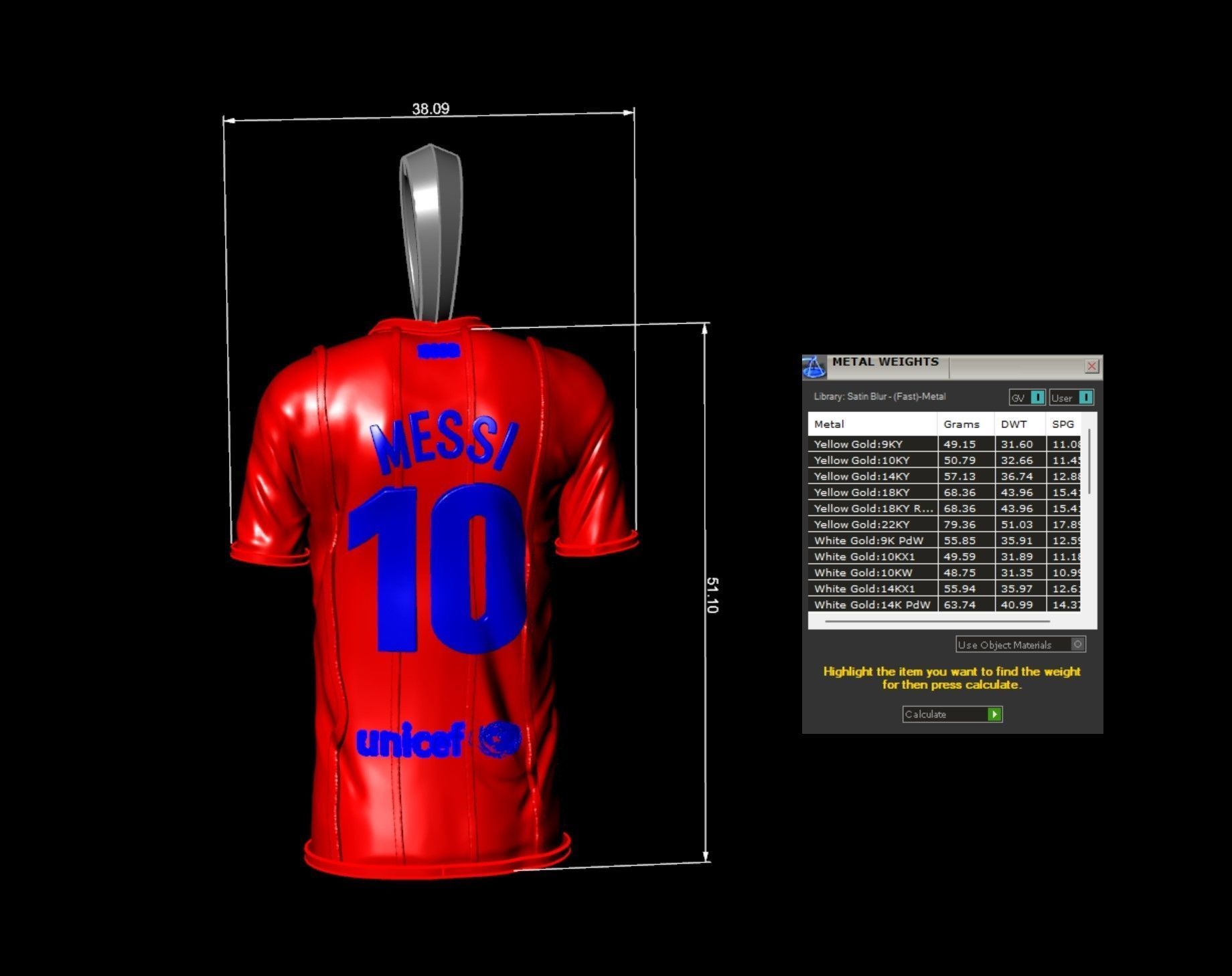 Barcelona Lionel Messi Jersey Pendant with enamel 3D model 3D printable ...