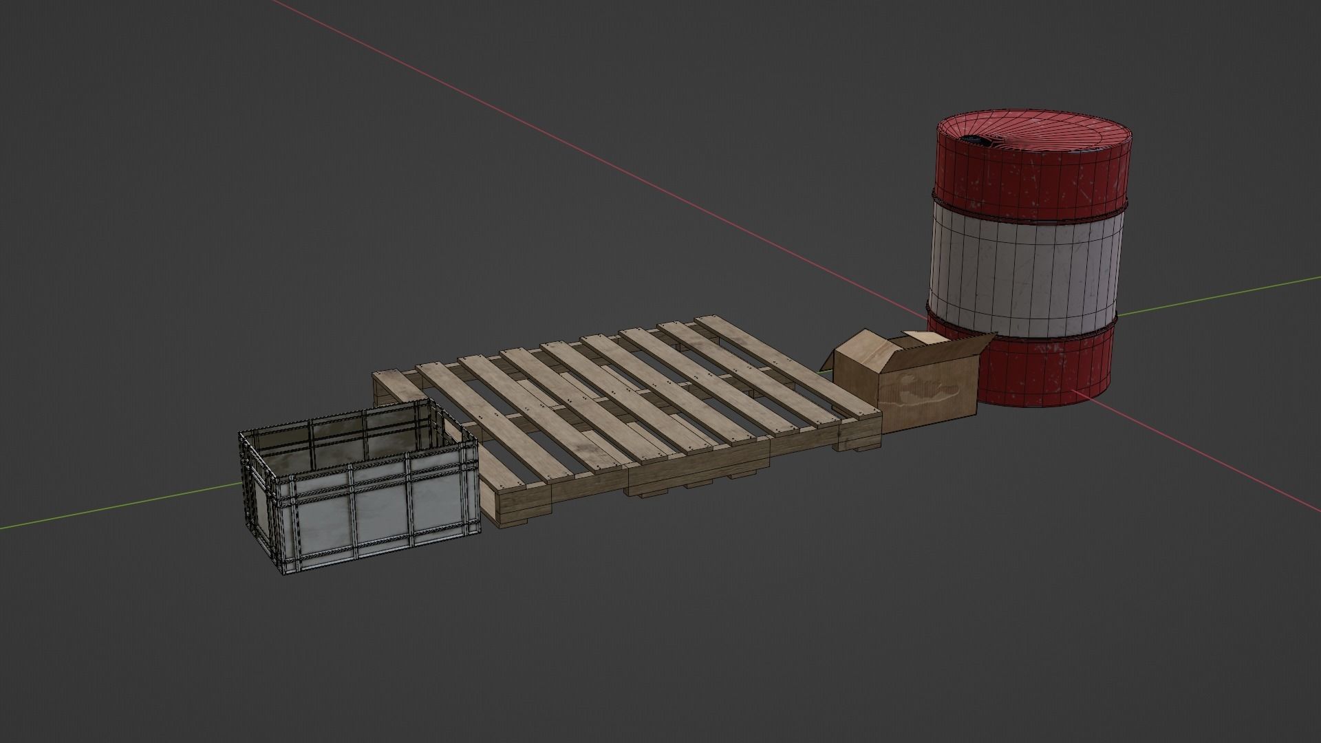 3D model Pallet-barrel-cardboardbox-crates VR / AR / low-poly | CGTrader