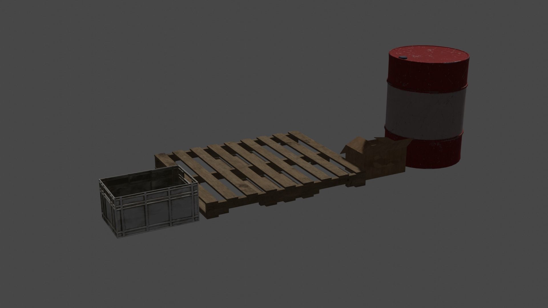 3D model Pallet-barrel-cardboardbox-crates VR / AR / low-poly | CGTrader