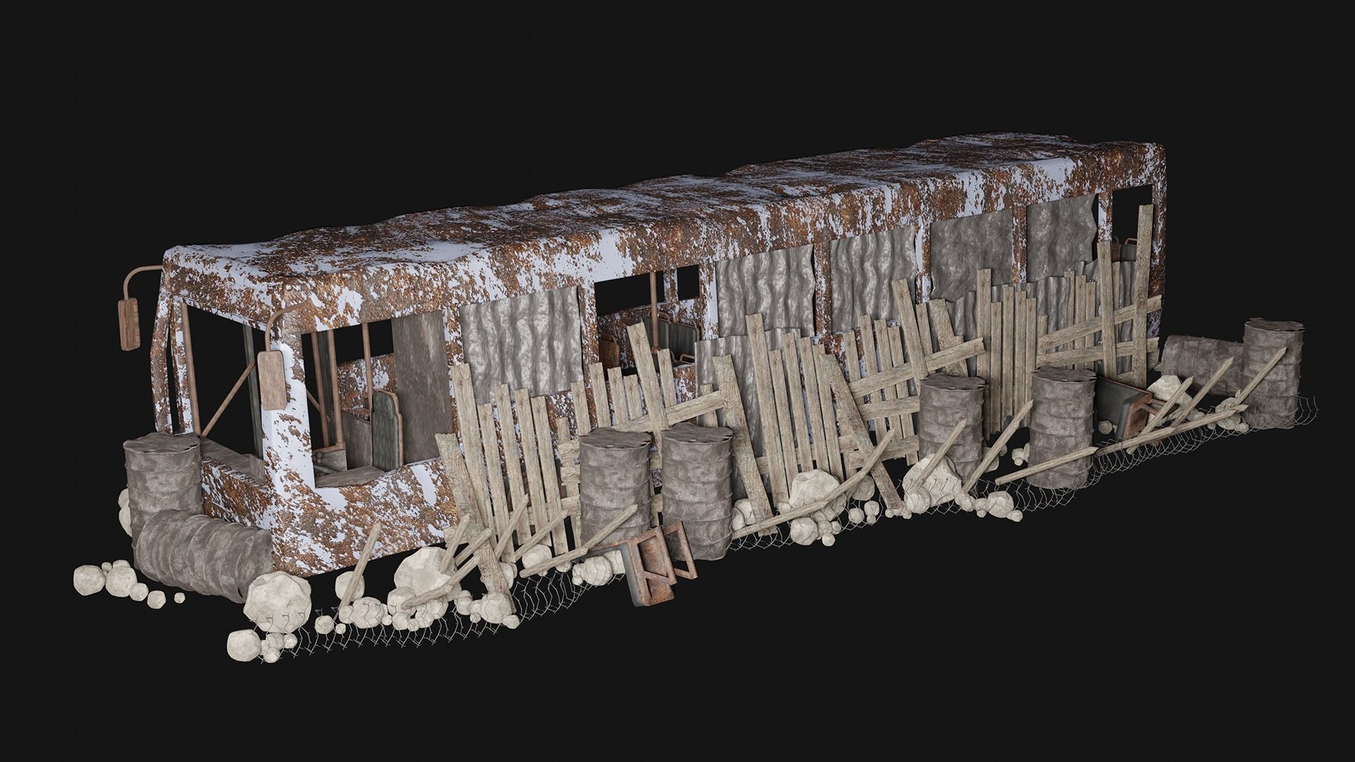 3D model POST APO WRECK PALISADE WALL BARRIER BARRICADE FENCE ...