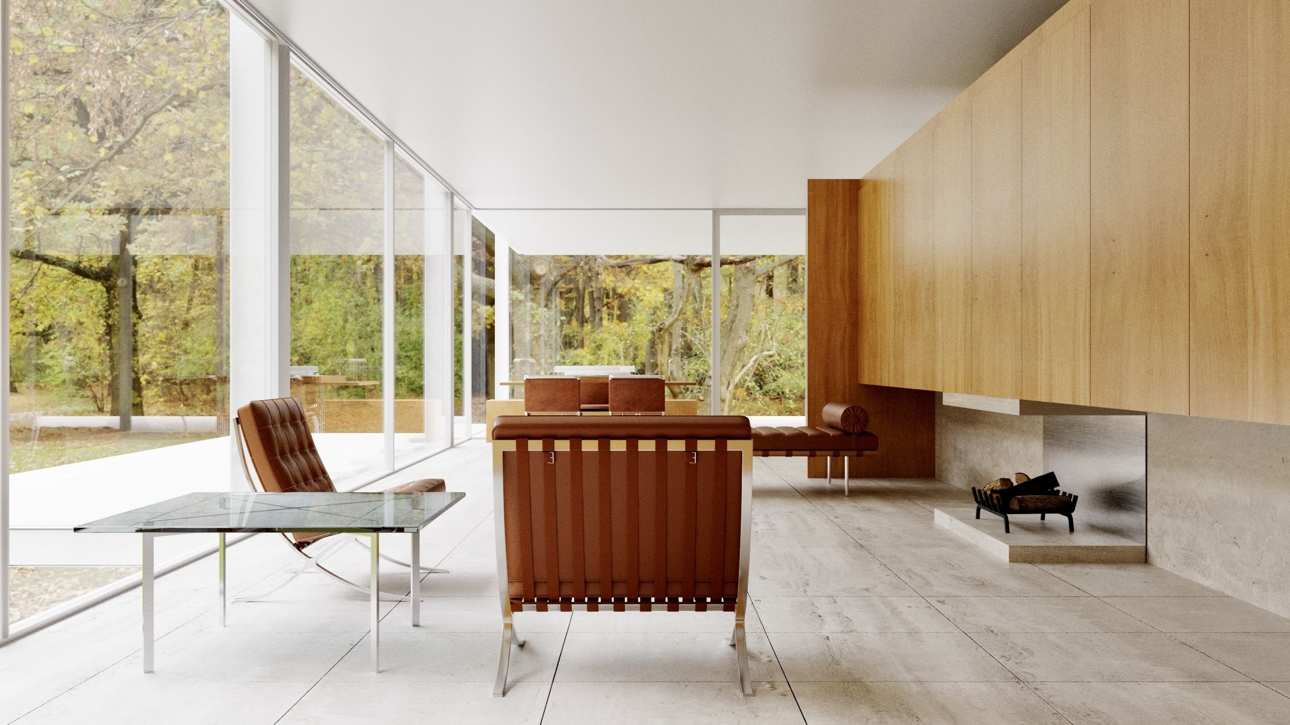 Farnsworth house - Mies van der Rohe - Cinema 4d - Corona render 3D ...