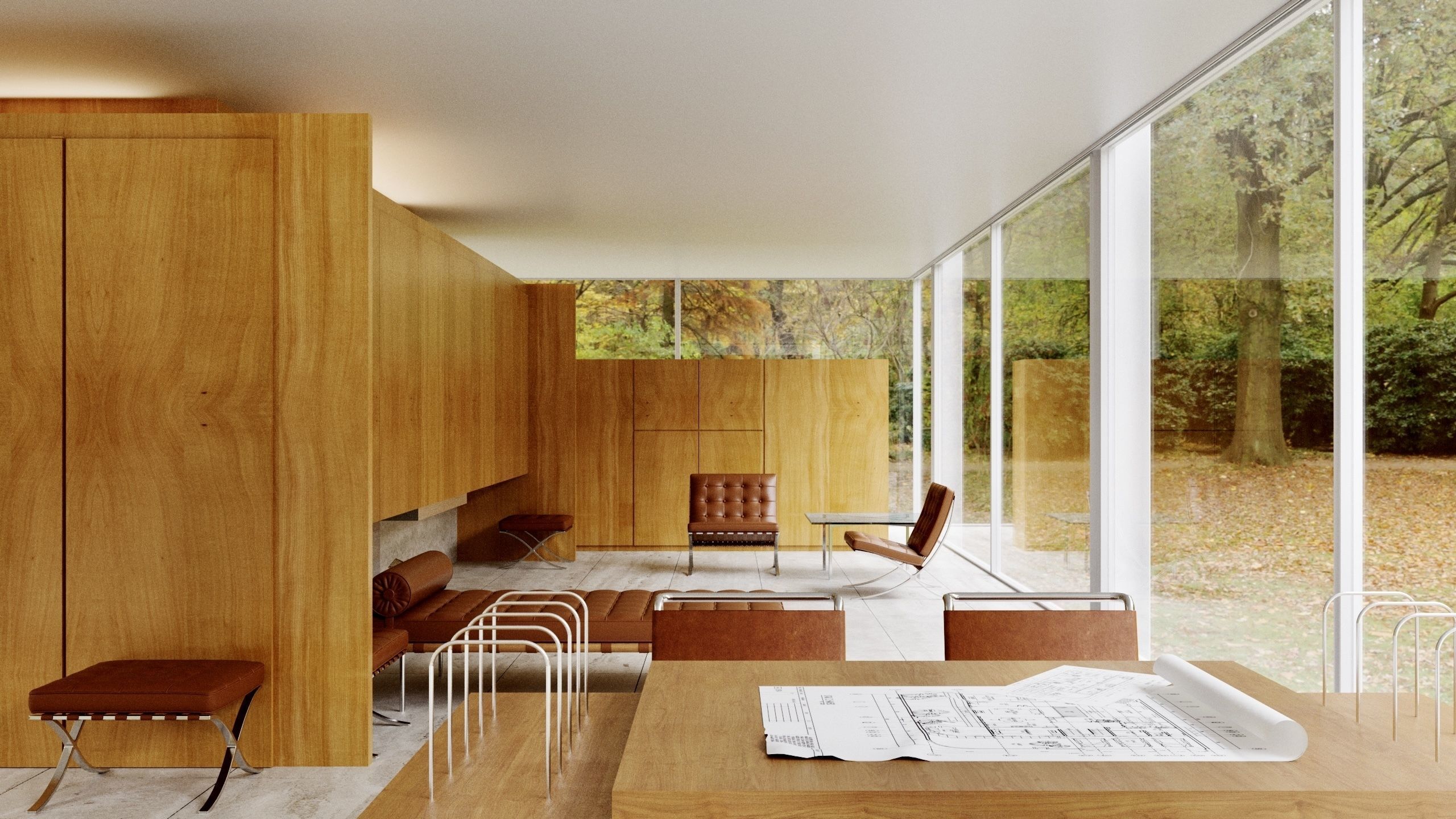 Farnsworth house - Mies van der Rohe - Cinema 4d - Corona render 3D ...