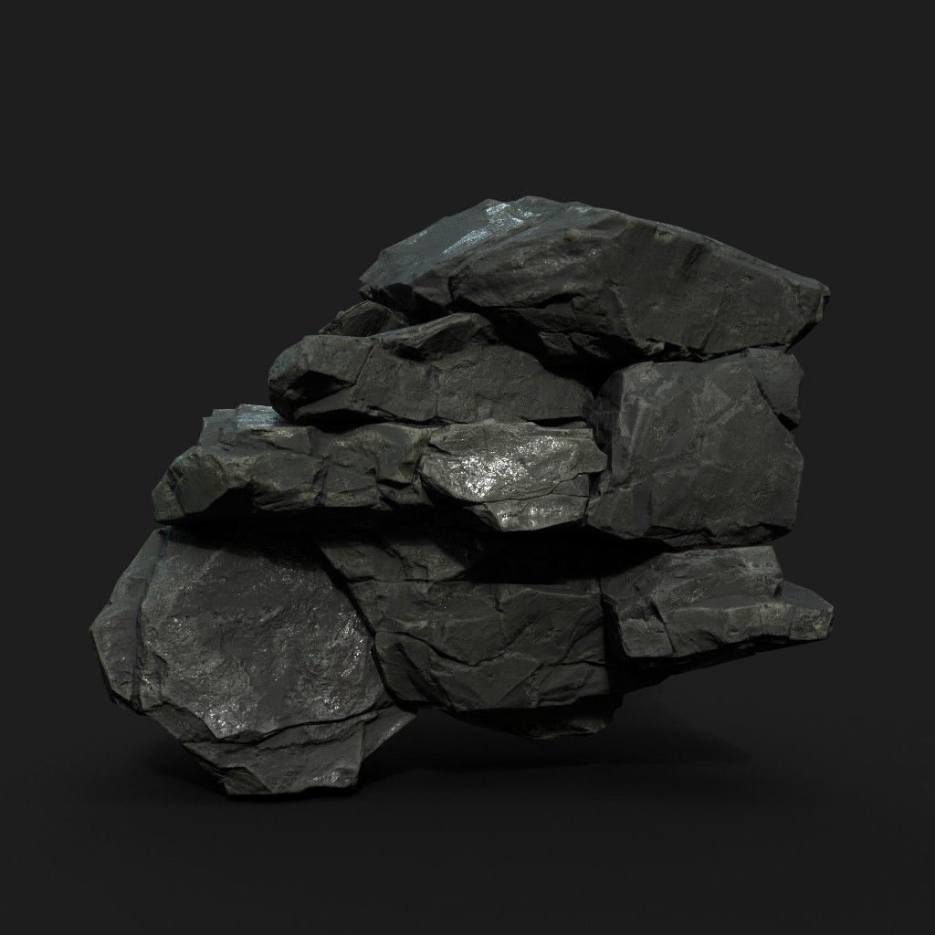 3D model Low Poly Black Rock 230322 - Ultra HD 16K Texture VR / AR ...