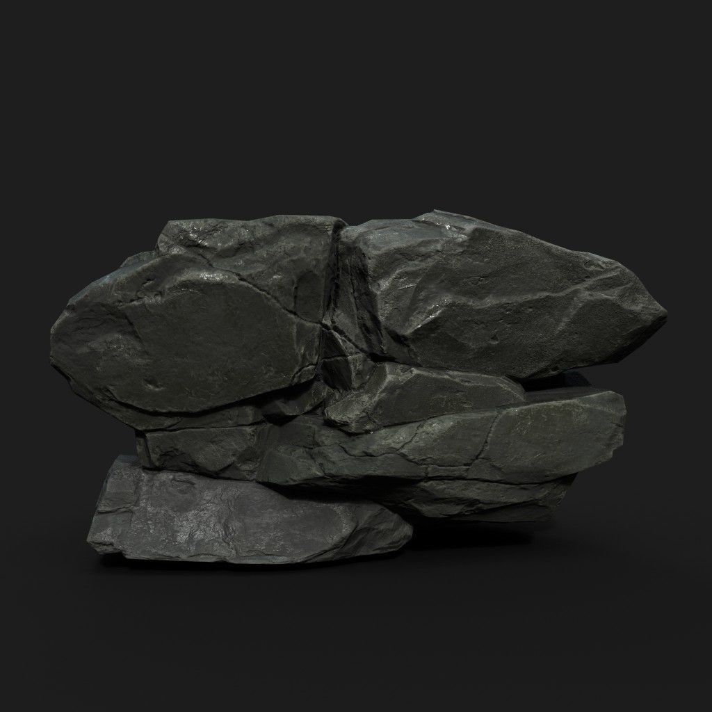 3D model Low Poly Black Rock 230322 - Ultra HD 16K Texture VR / AR ...