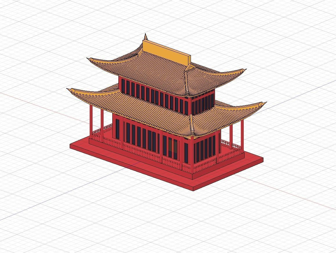 Chinese Building Two Floors 3D model 3D printable | CGTrader