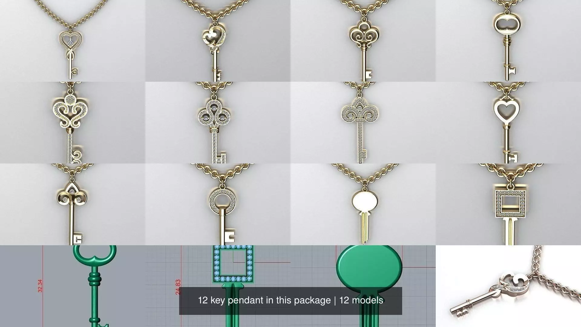 12 key pendant in this package | CGTrader