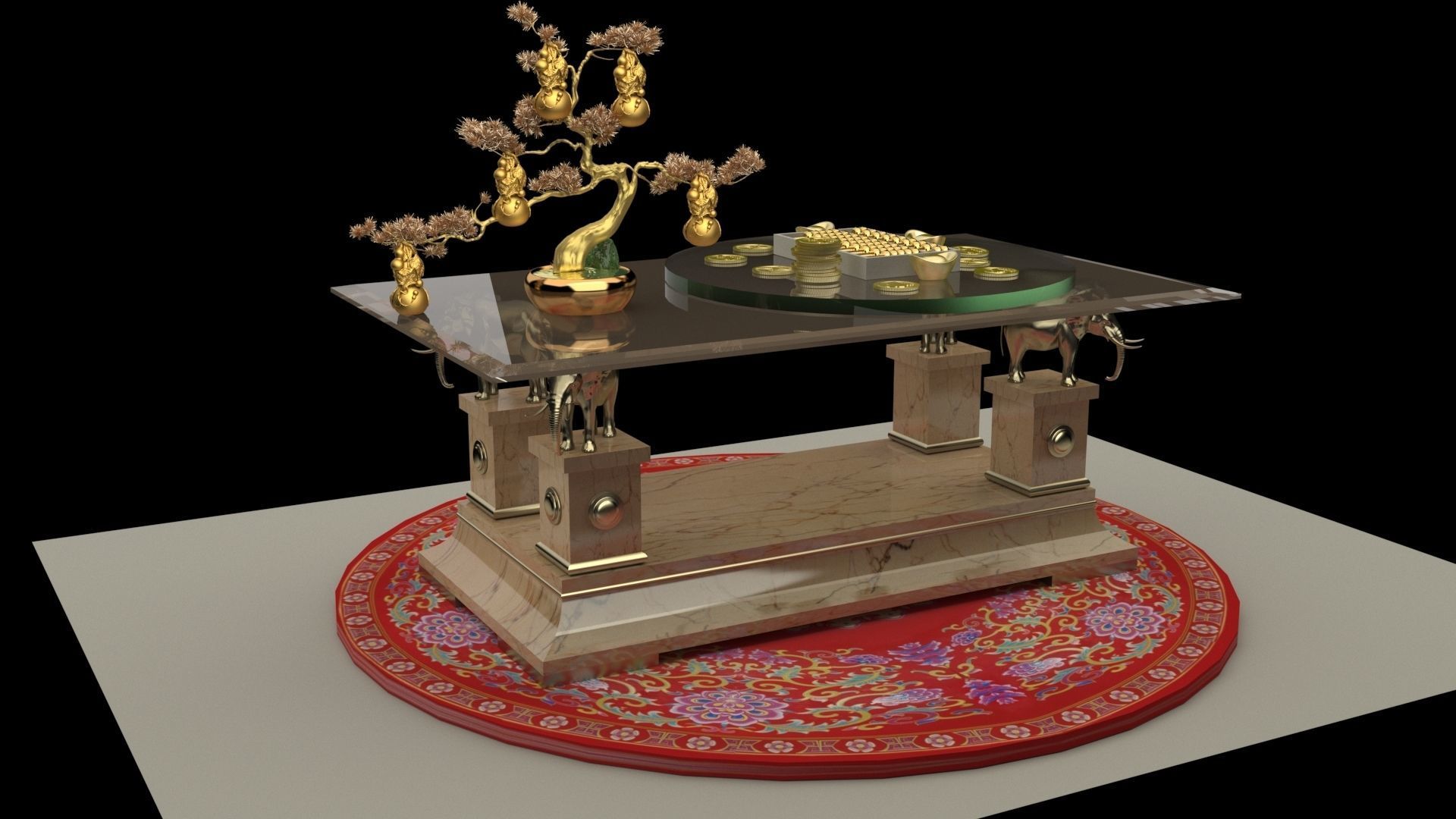 Chinese gold abacus and Ingot and gourd table 3D model | CGTrader