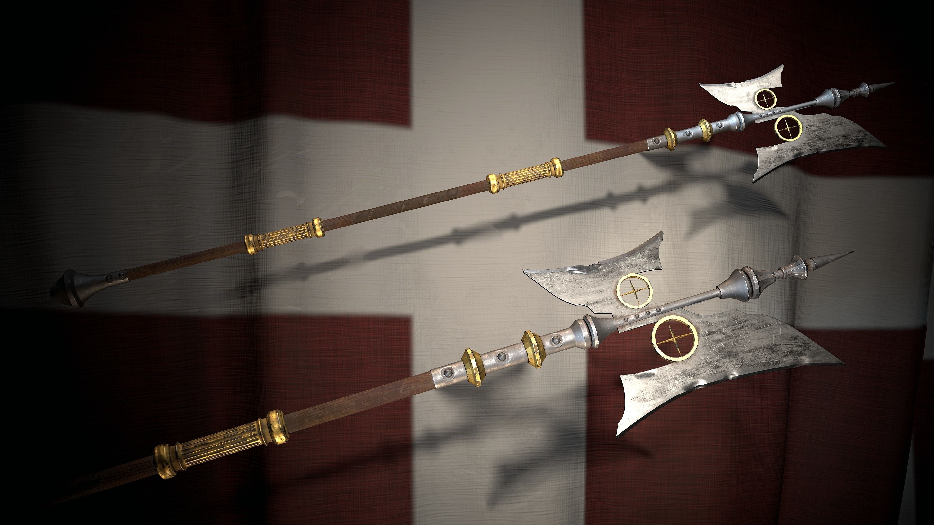 3D model Medieval templar battle halberd Game ready VR / AR / low-poly ...