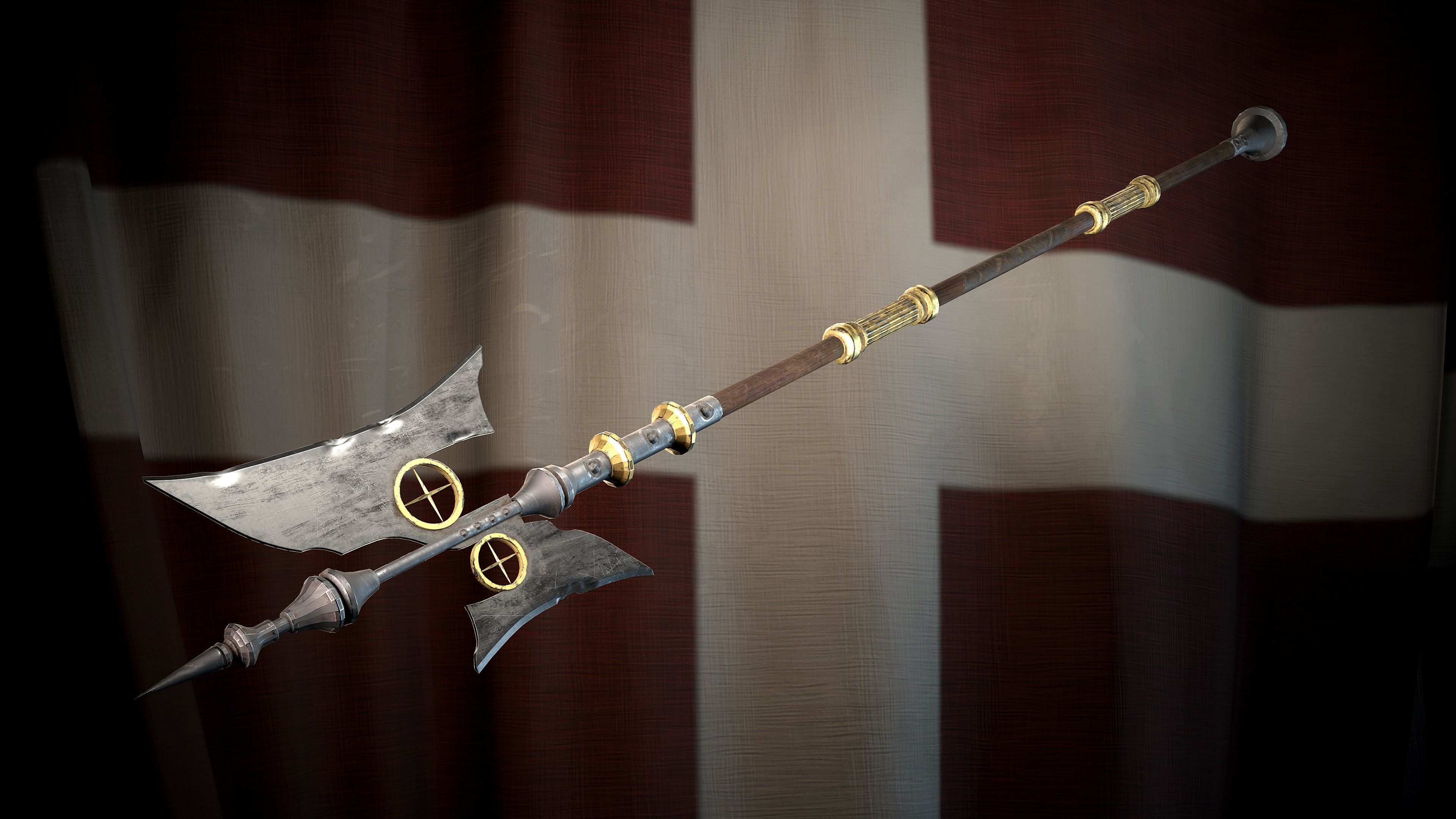 3D model Medieval templar battle halberd Game ready VR / AR / low-poly ...