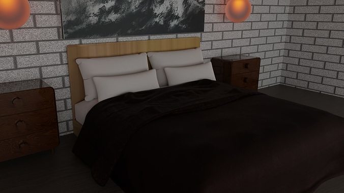 3D model Bed 3D model Bulb Dresser Painting VR / AR / low-poly | CGTrader