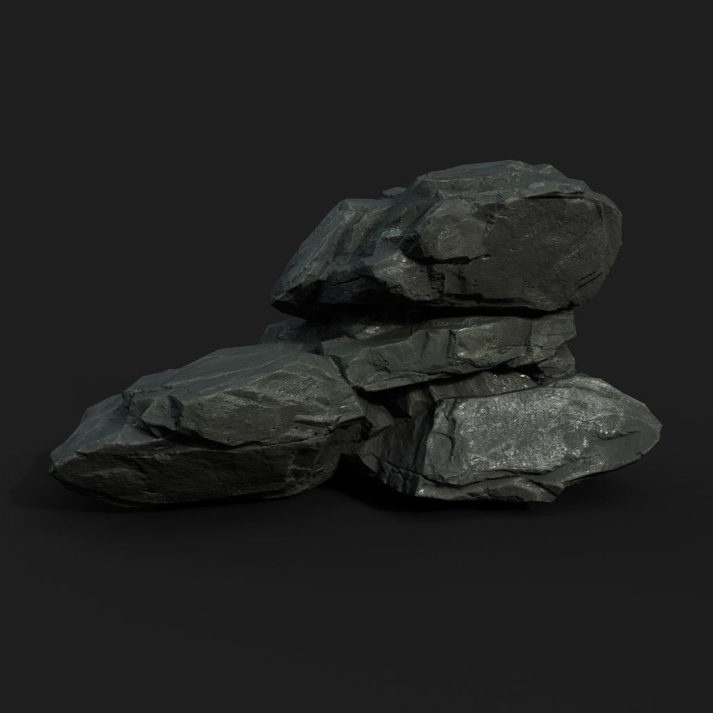 3D model Low Poly Black Rock 230407 - Ultra HD 16K Texture VR / AR ...