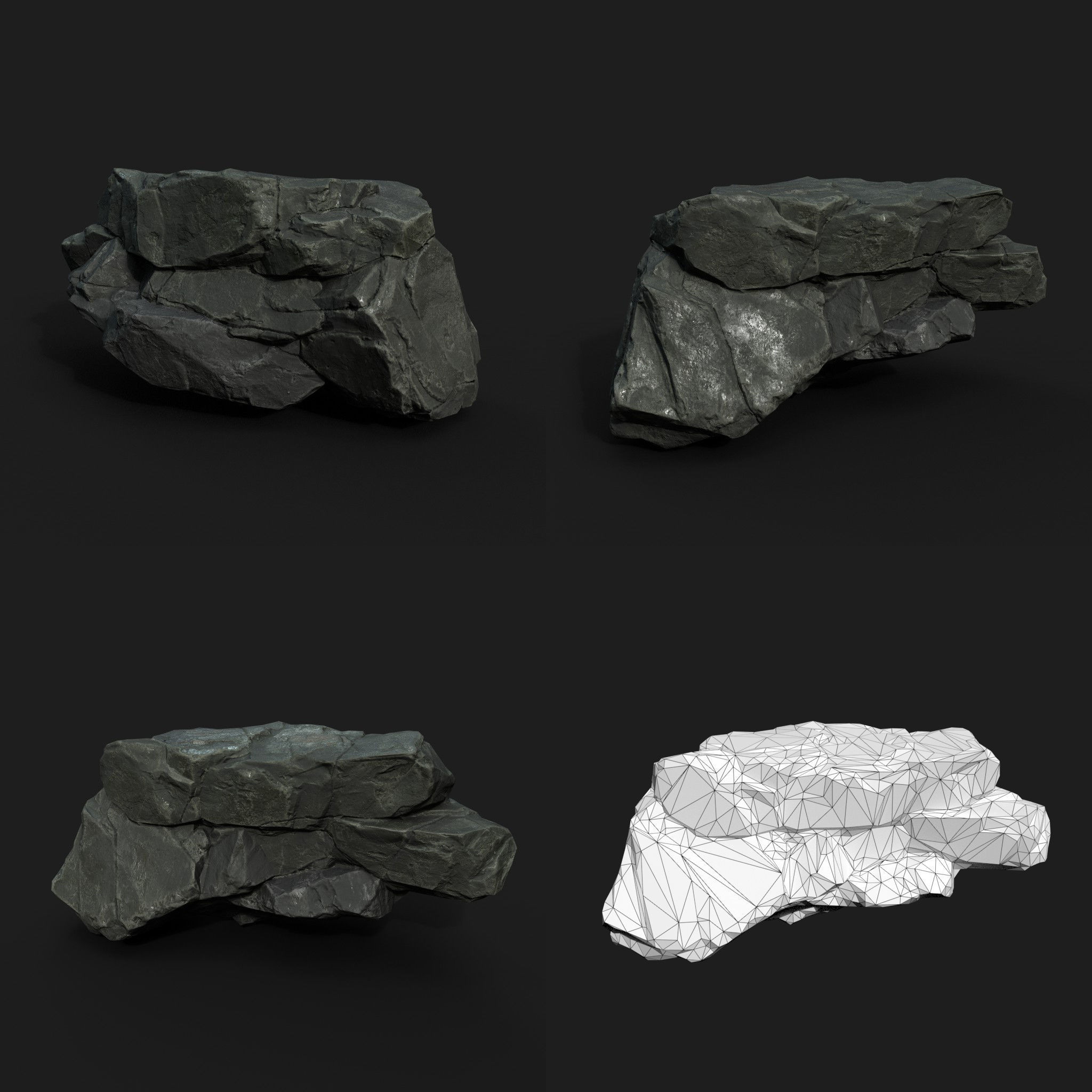 3D model Low Poly Black Rock 230407 - Ultra HD 16K Texture VR / AR ...