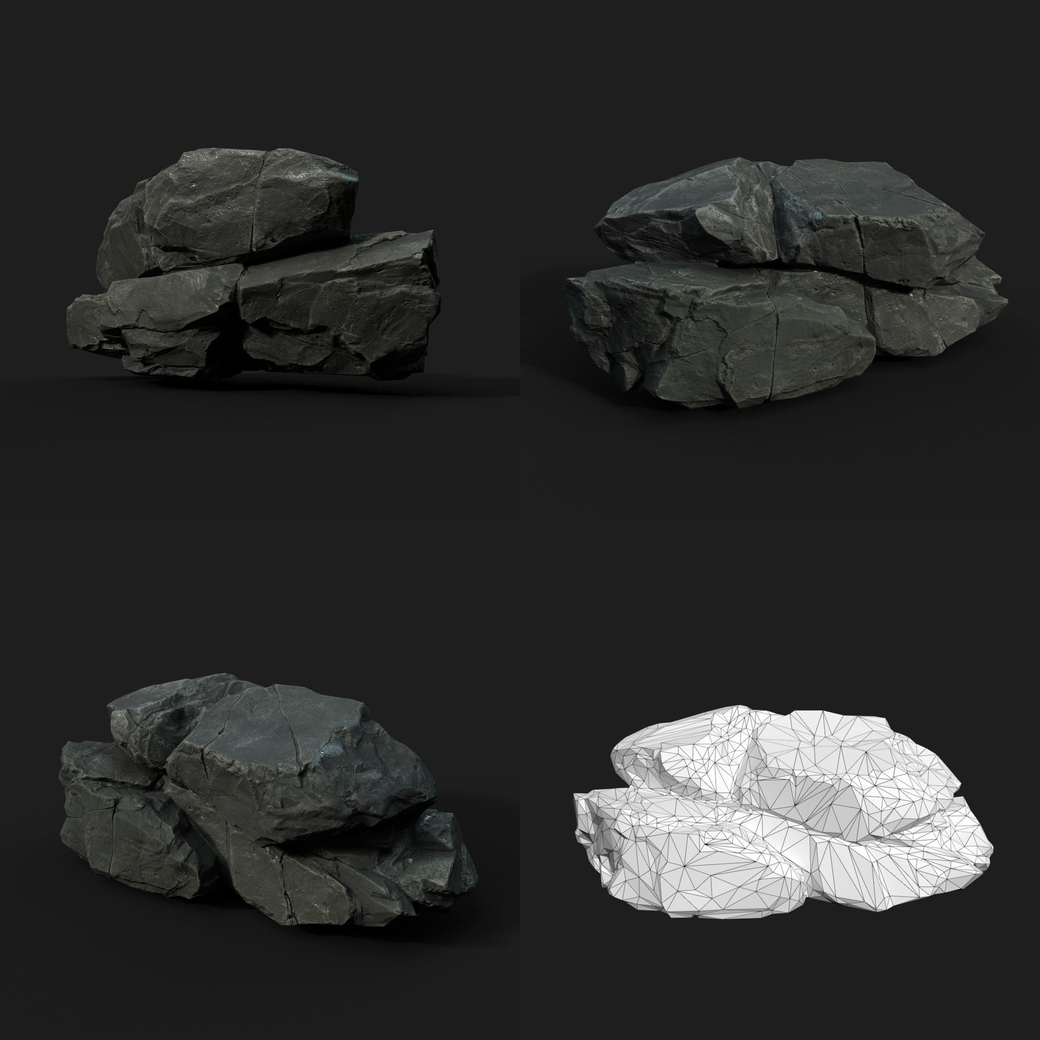 3D model Low Poly Black Rock 230407 - Ultra HD 16K Texture VR / AR ...