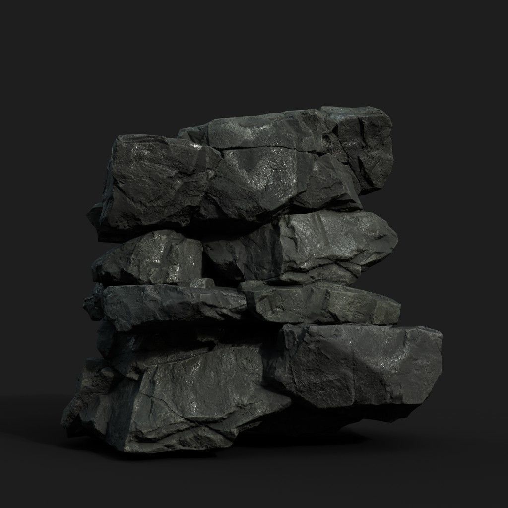 3D model Low Poly Black Rock 230407 - Ultra HD 16K Texture VR / AR ...