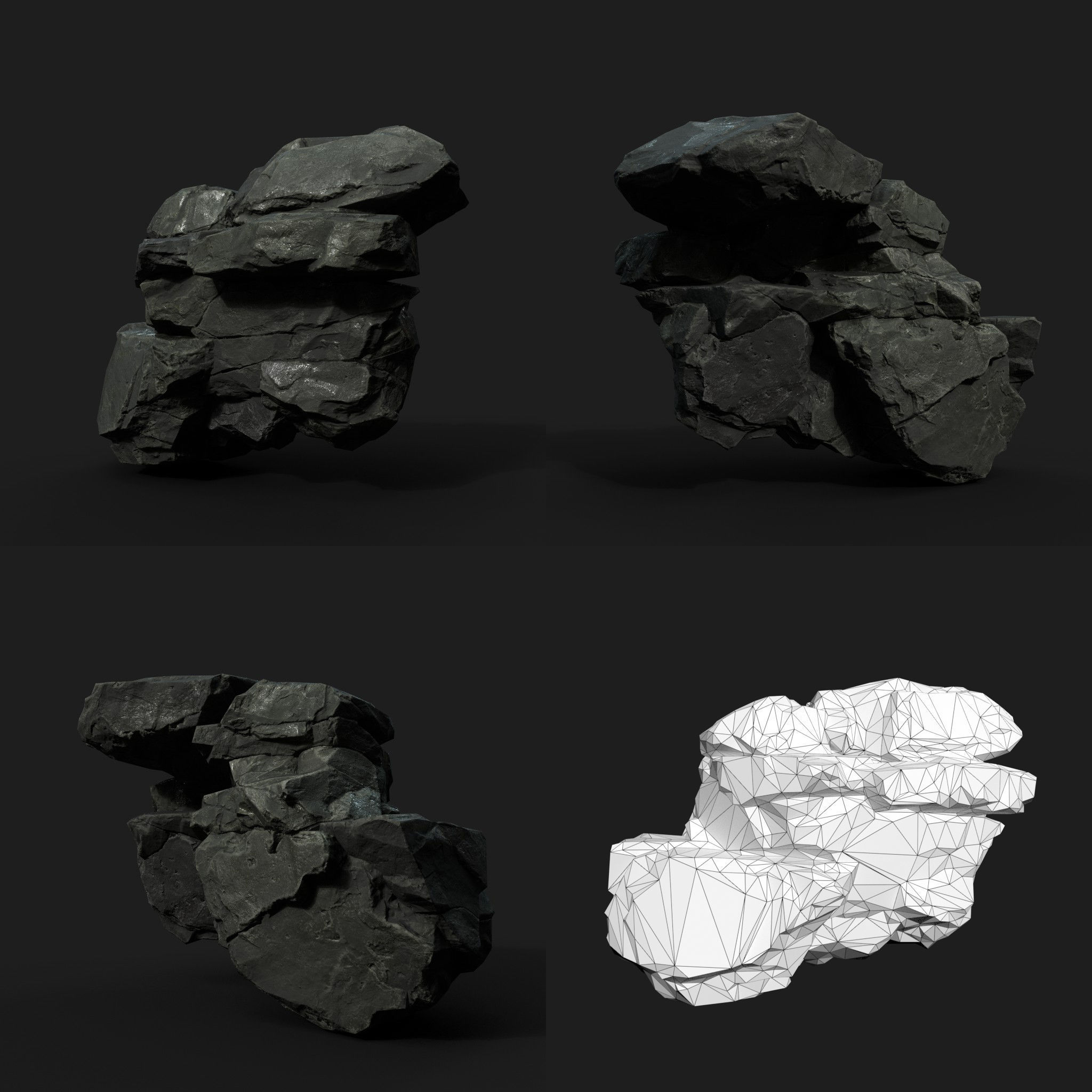 3D model Low Poly Black Rock 230407 - Ultra HD 16K Texture VR / AR ...