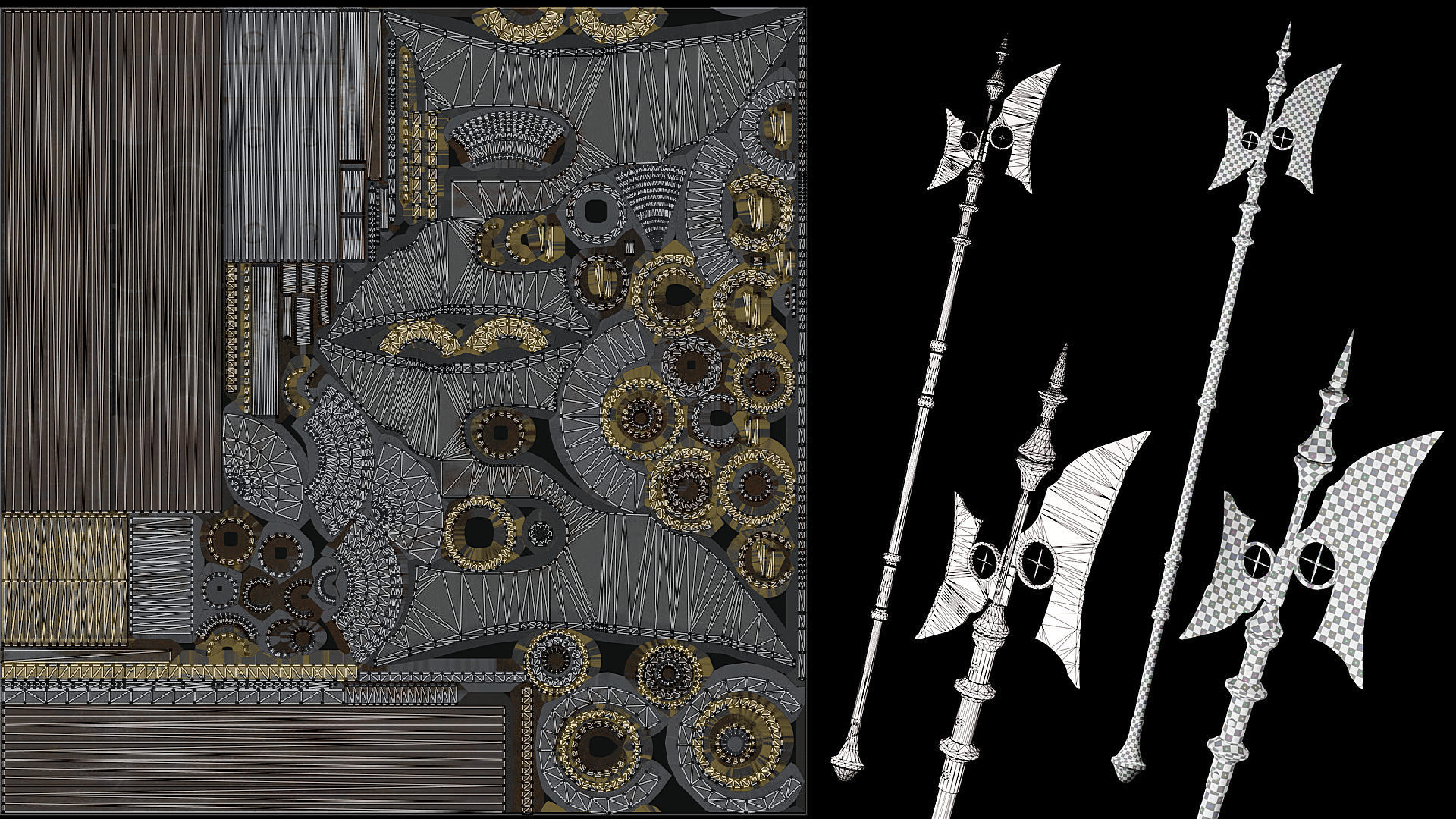 3D model Medieval templar battle halberd and Big knight shield pack VR ...