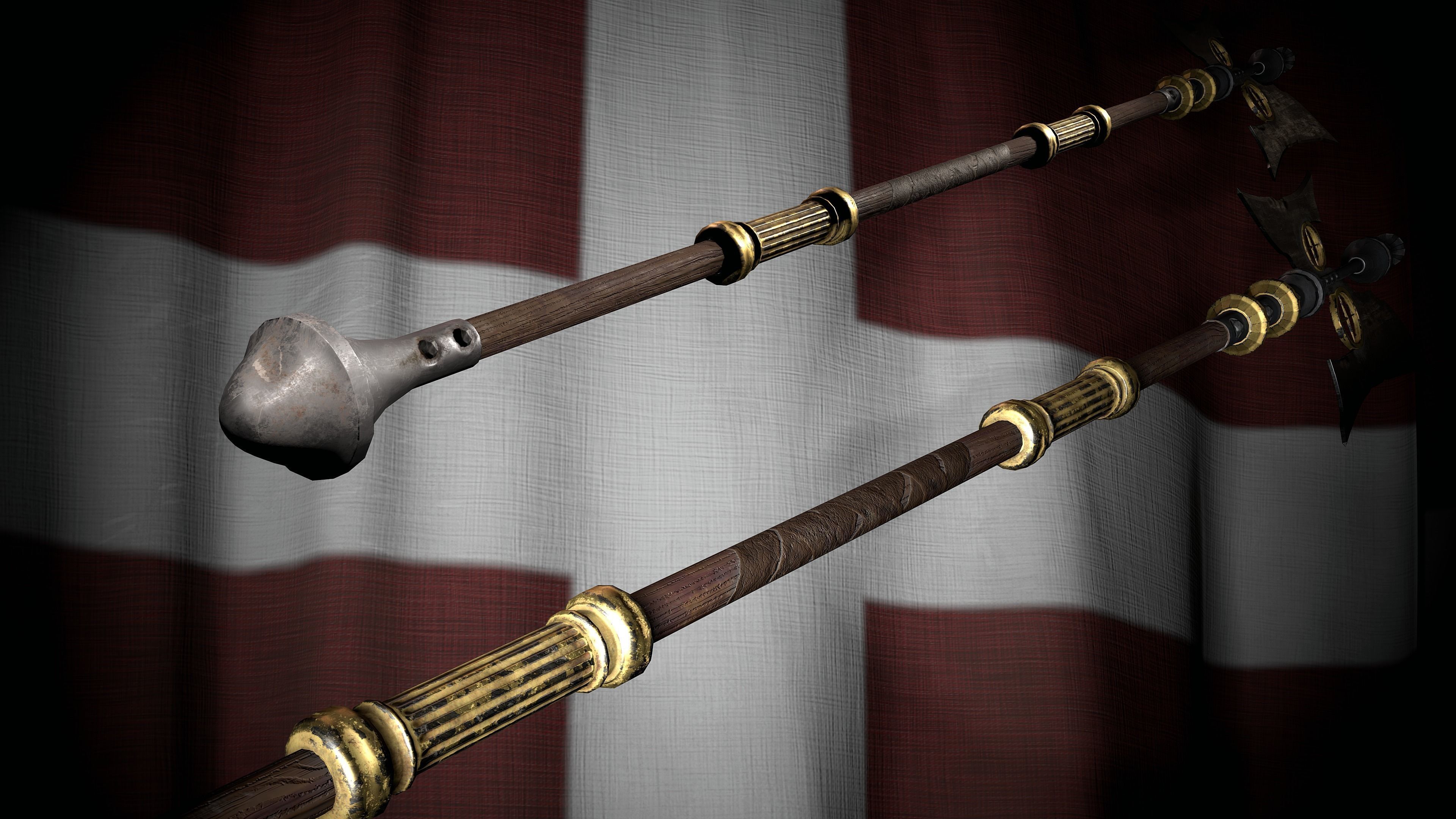 3D model Medieval halberd Knight shield Templar sword Guardian pack VR ...