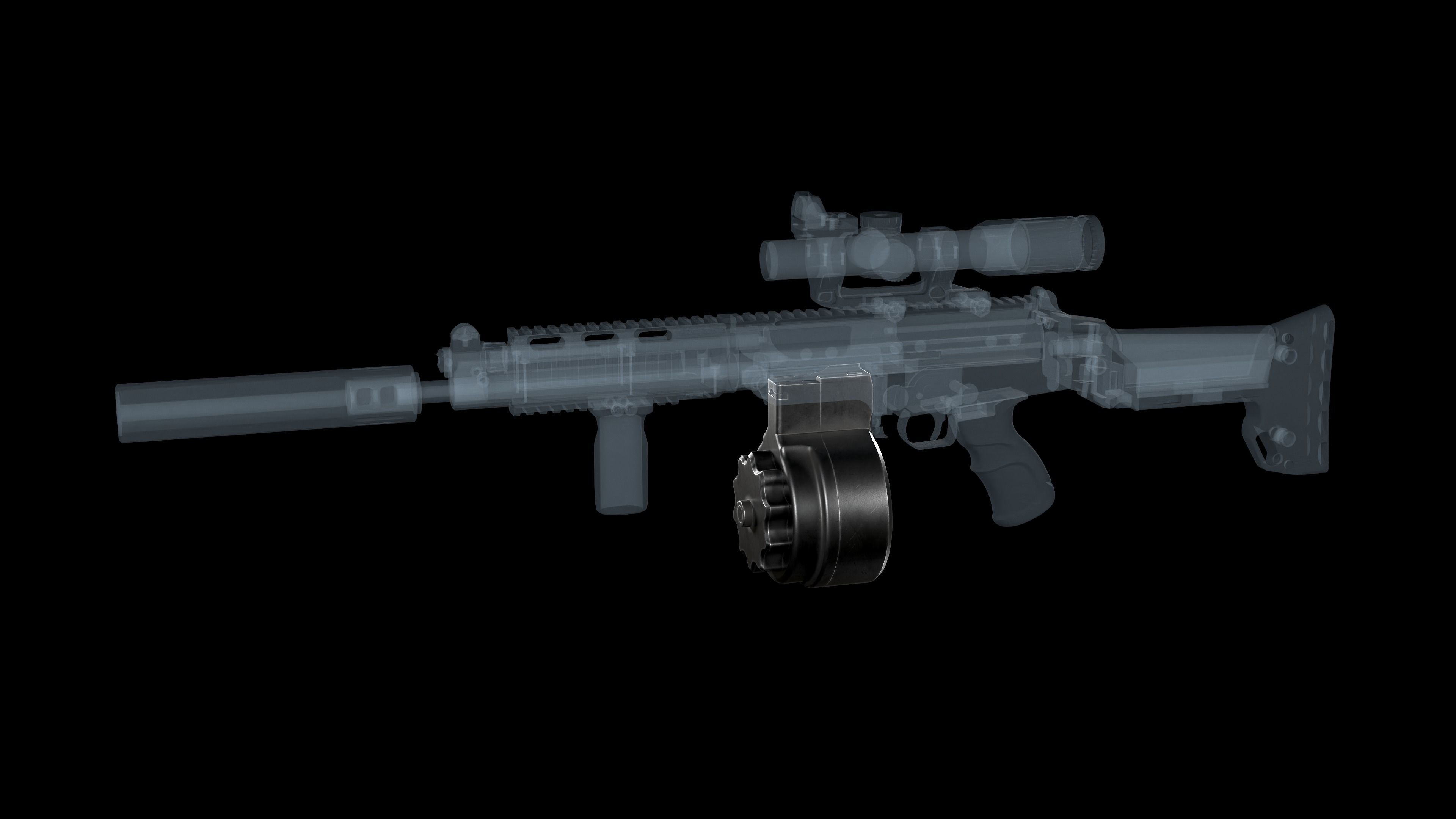 3D model X FAL 50 Round Drum Magazine For FAL 308 Rifles VR / AR / low ...