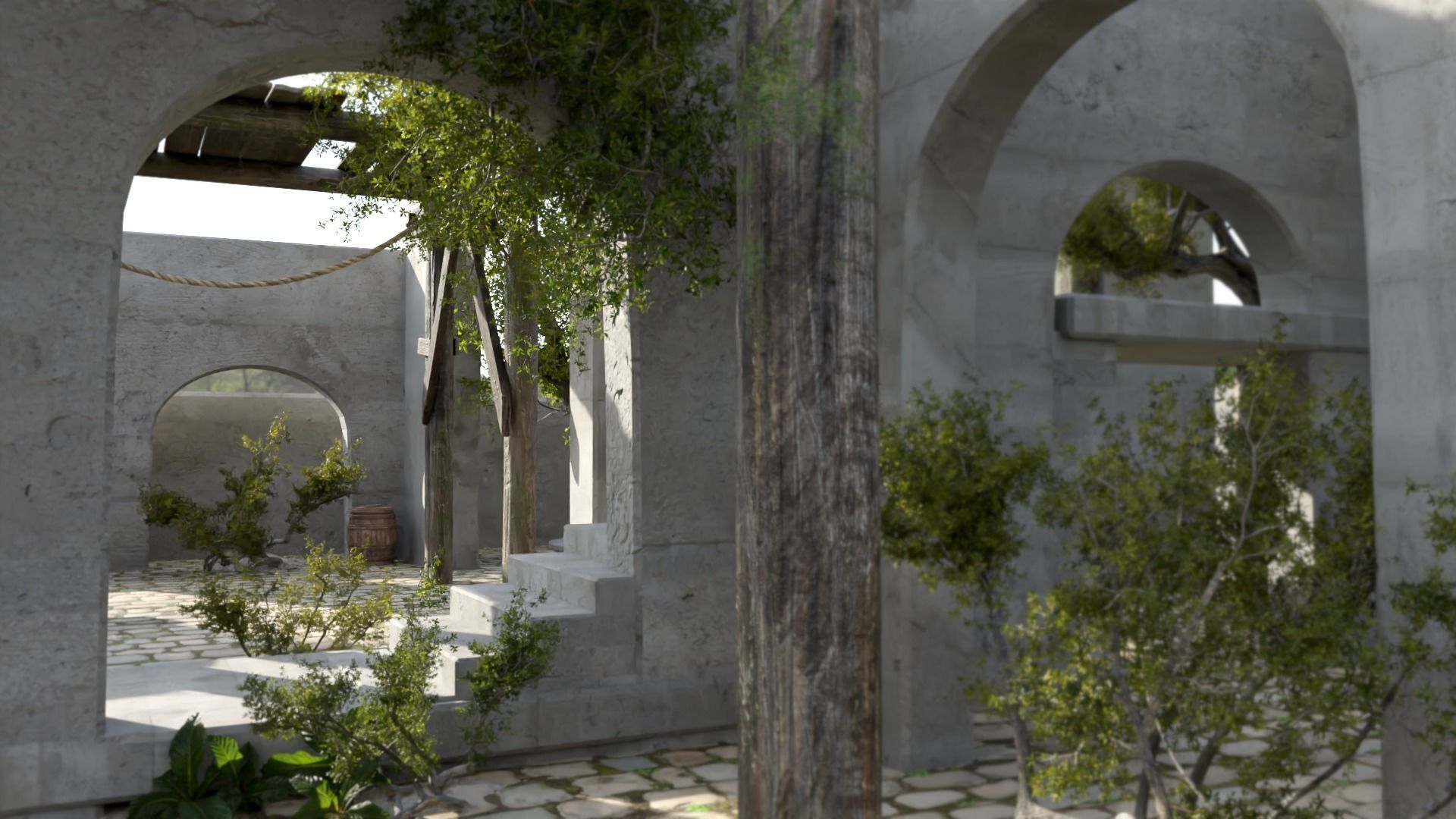 Stone Courtyard Environment 3D model | CGTrader
